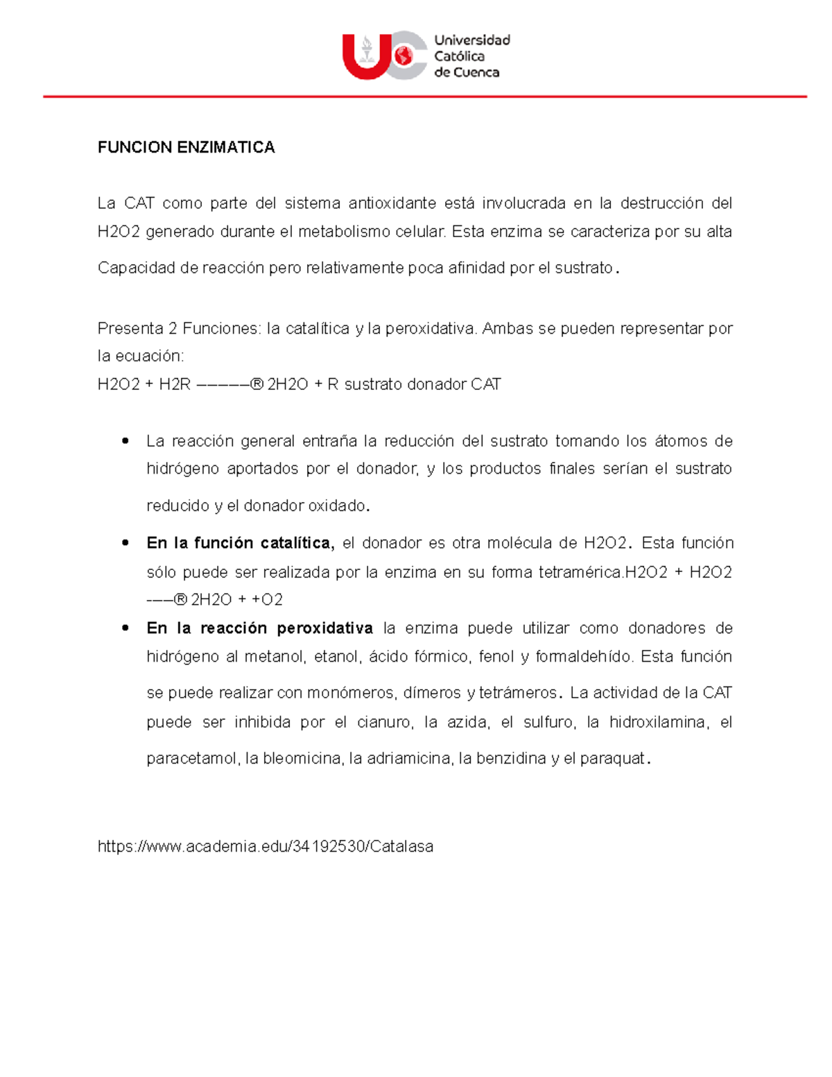 Catalasa - FUNCION ENZIMATICA La CAT como parte del sistema ...
