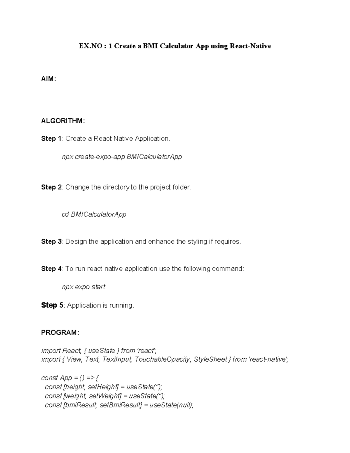 aegeegegwrh 3ty4y w4y 34tyw4 - EX : 1 Create a BMI Calculator App using ...
