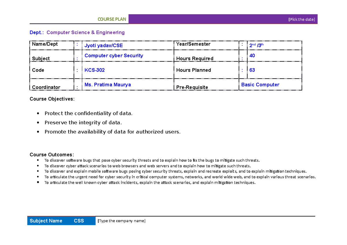 CSSCource File - esfwsfsf - Dept.: Computer Science & Engineering Name/Dept : Jyoti yadav/CSE ...