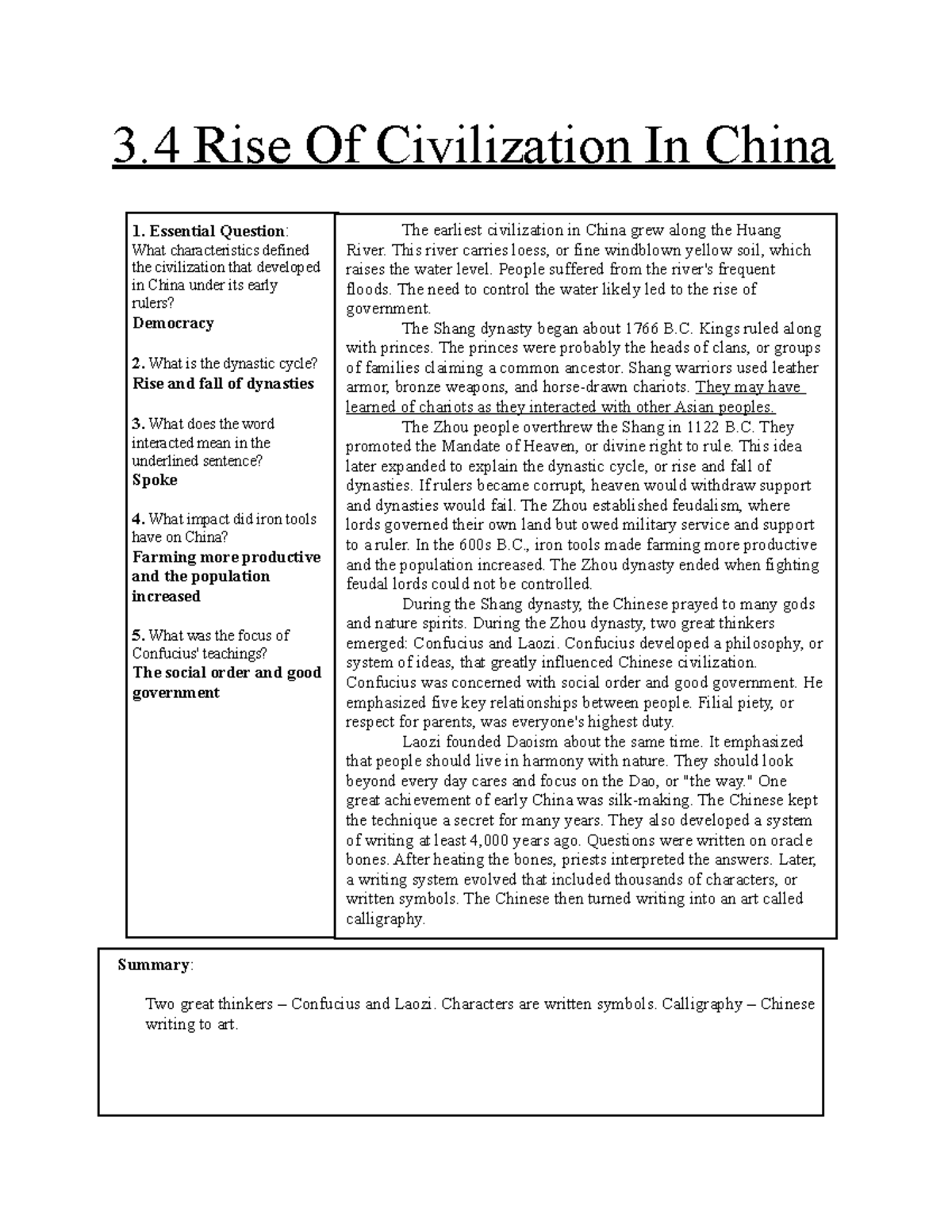 3.4 Rise Of Civilization In China - 3 Rise Of Civilization In China ...