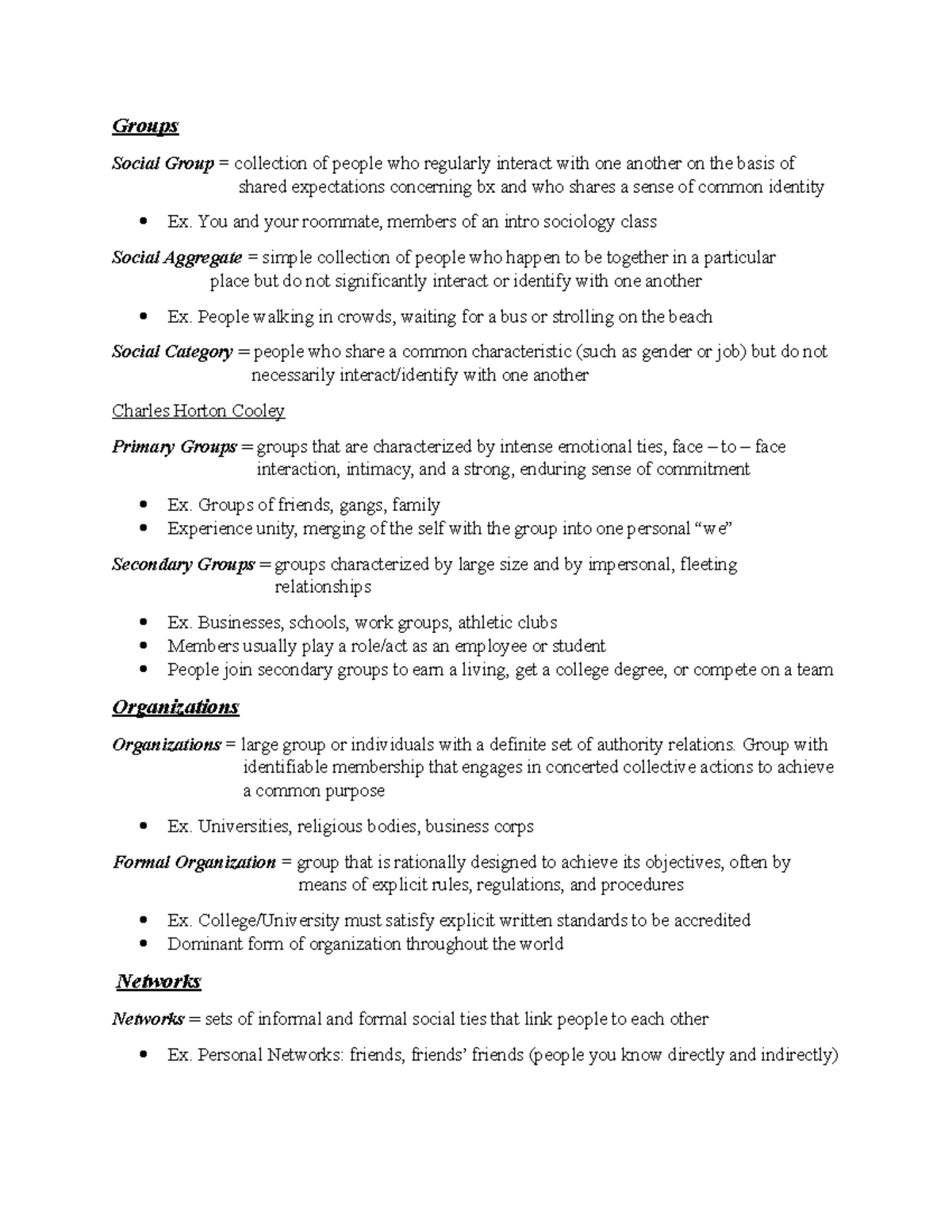 Chapter 6 notes - Groups Social Group = collection of people who ...
