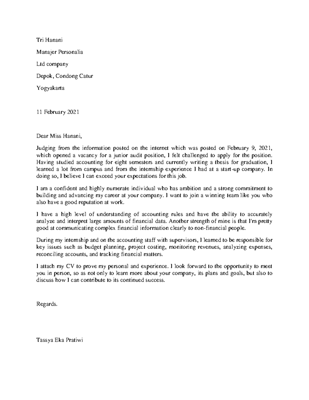 Contoh Teks Application Letter - Tri Hanani Manajer Personalia Ltd ...