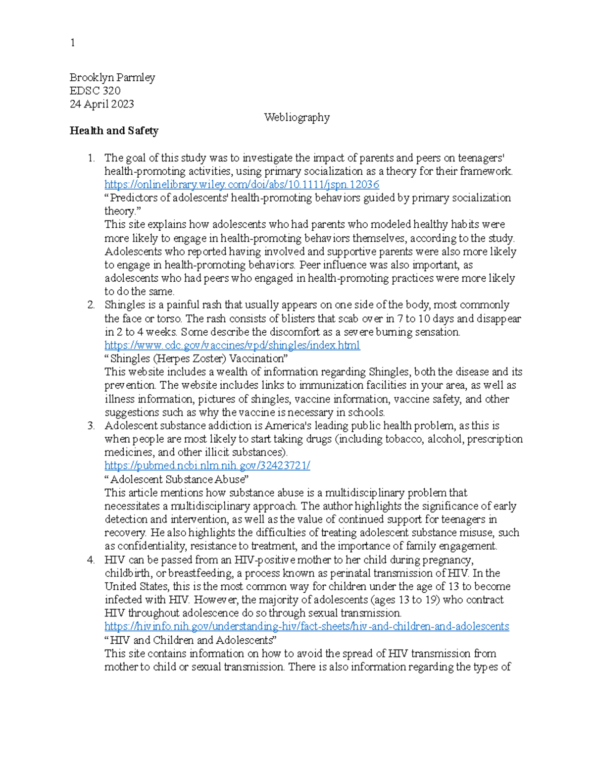 Bibliography/Webliography - Brooklyn Parmley EDSC 320 24 April 2023 ...