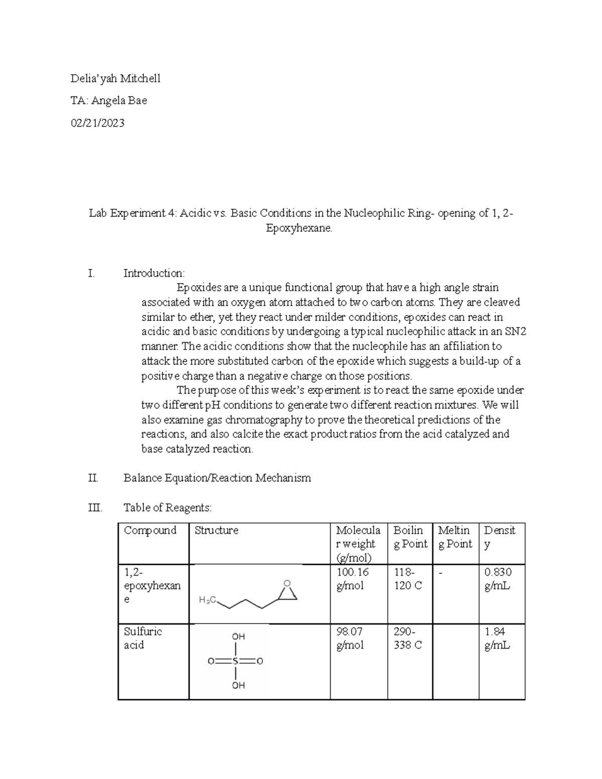 Lab 4 Acidic vs Basic - Epoxides are a unique functional group that ...