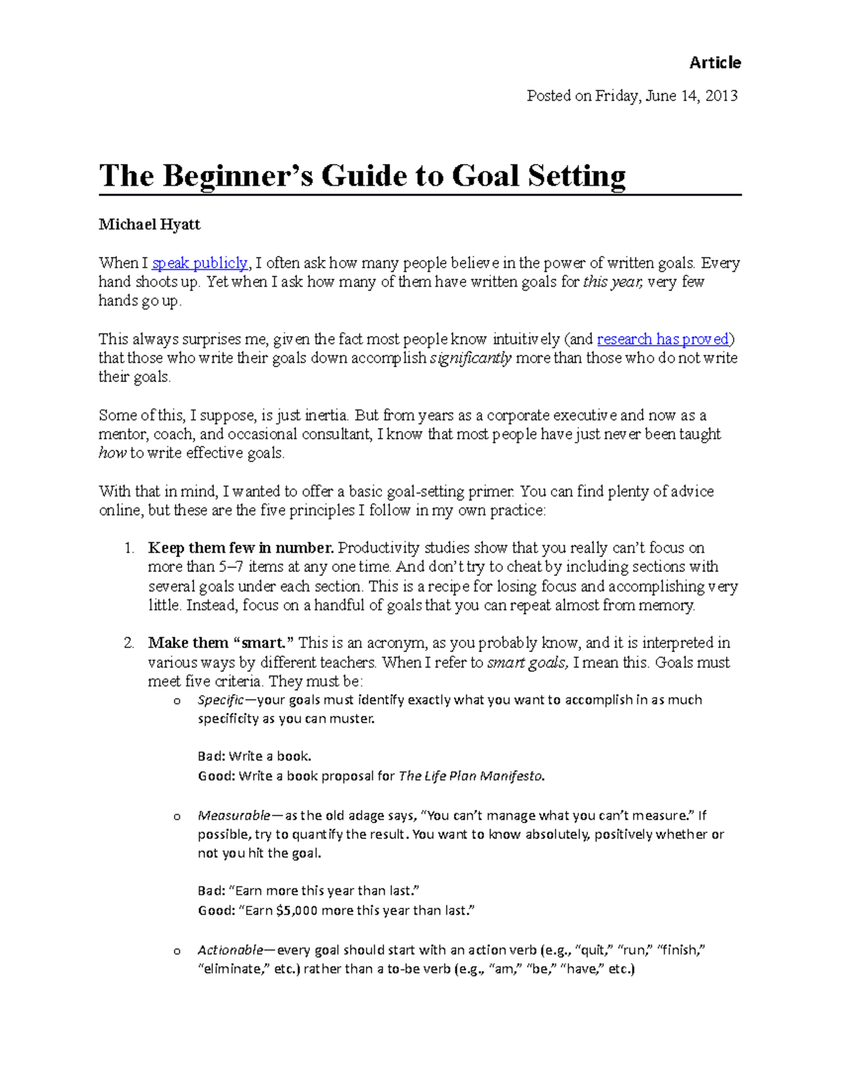 Goal Setting- Beginner's Guide Article-1 - Article Posted on Friday ...