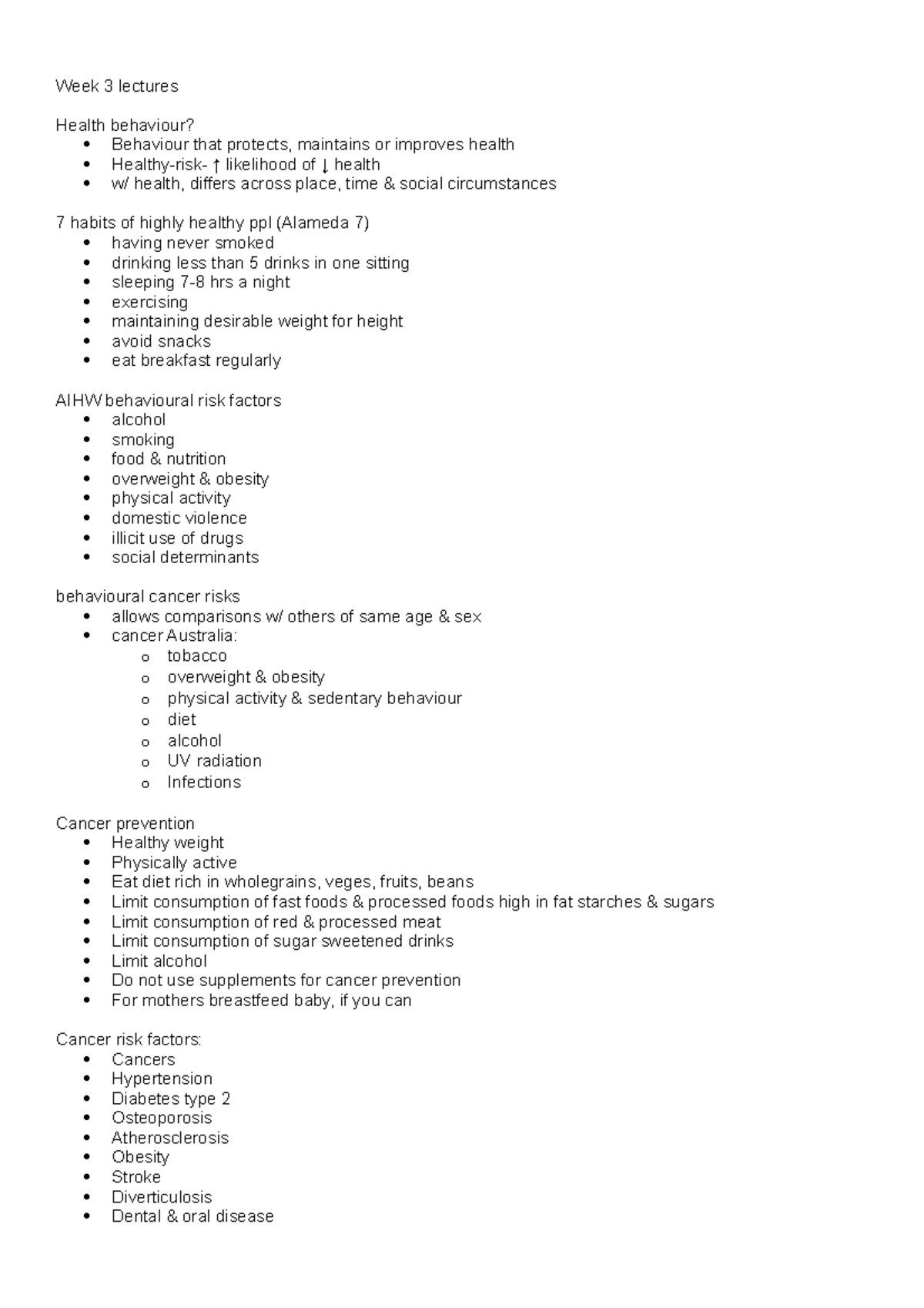 Week 3 Lectures Psy172 Lecture Notes 3 Week 3 Lectures Health Behaviour Behaviour That