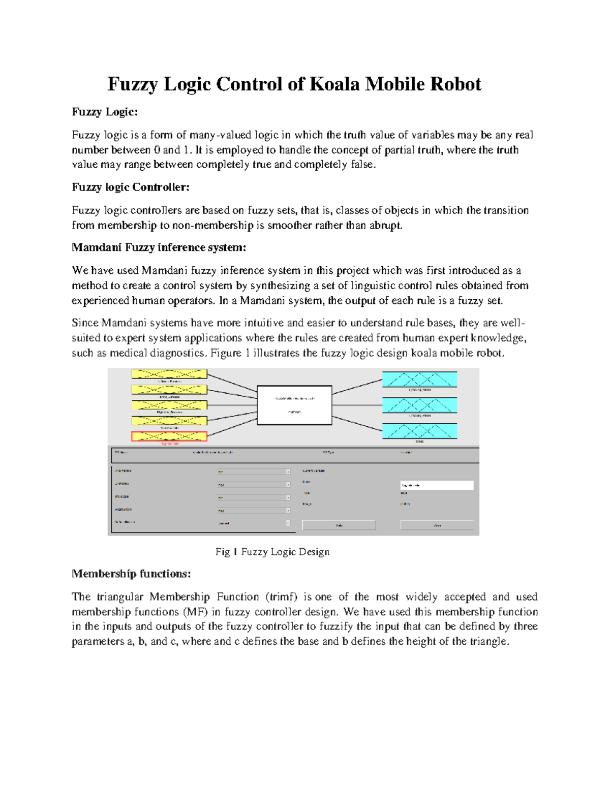 Koala Mobile Robot file - Fuzzy Logic Control of Koala Mobile Robot Fuzzy Logic: Fuzzy logic is ...