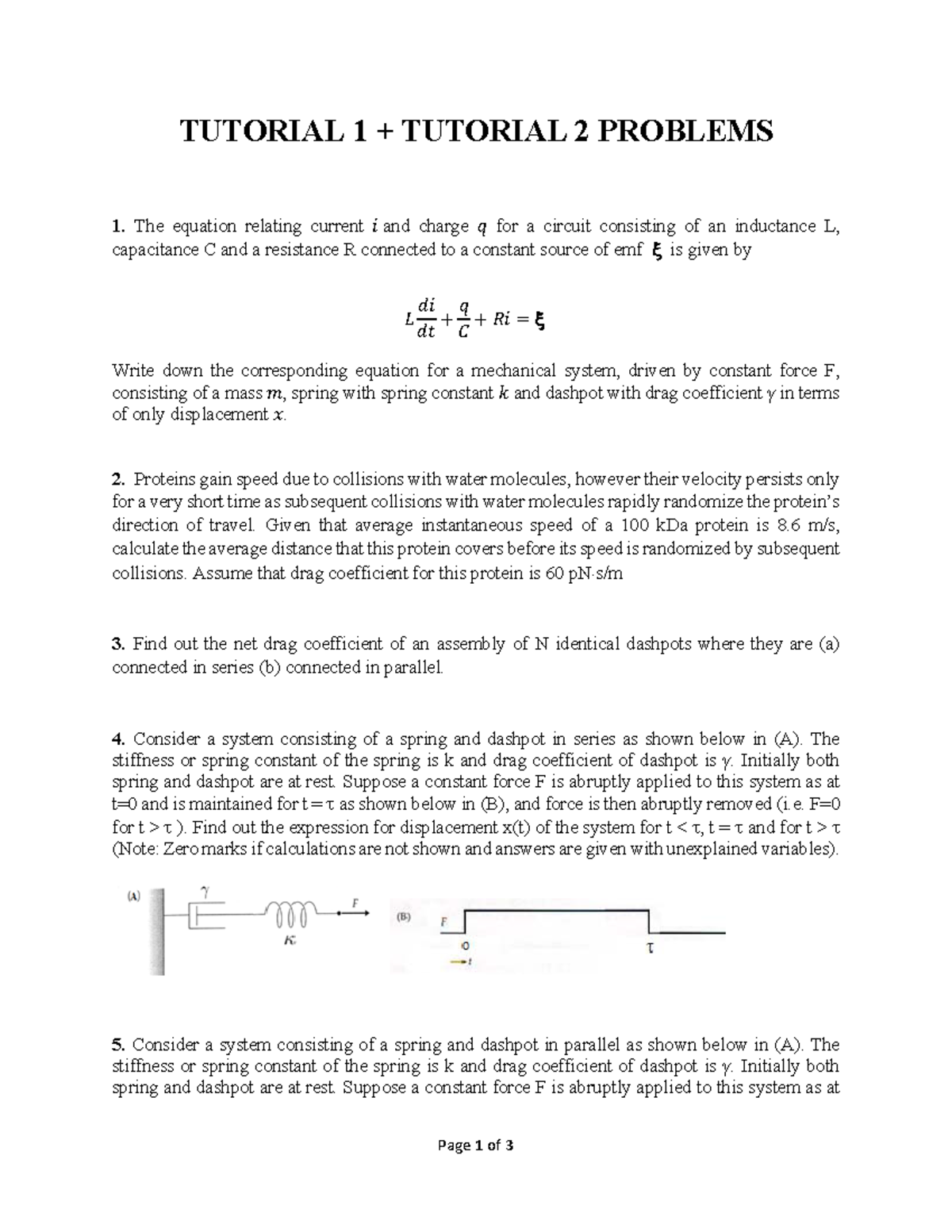 Tutorial 1 Tutorial 2 Problem Page 1 Of 3 Tutorial 1 Tutorial 2 Problems The Equation 7932