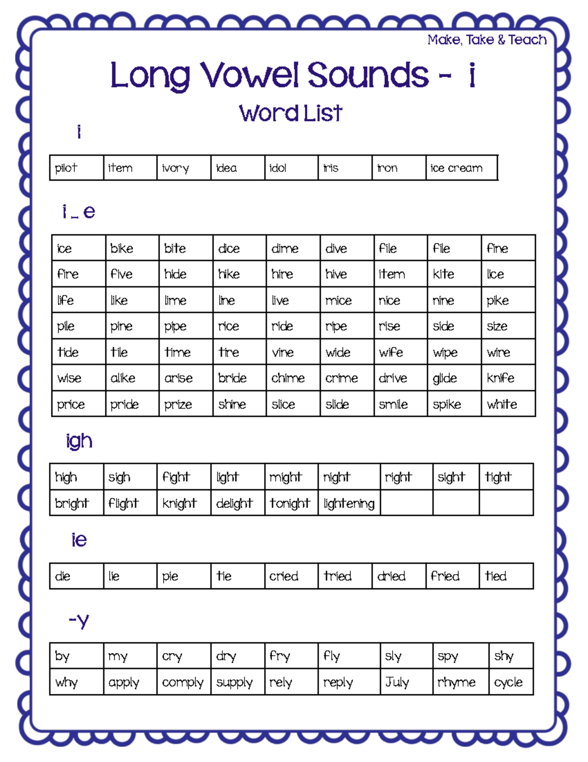 Long i Vowel Sound Word List - Long Vowel Sounds - i Word List i Make ...