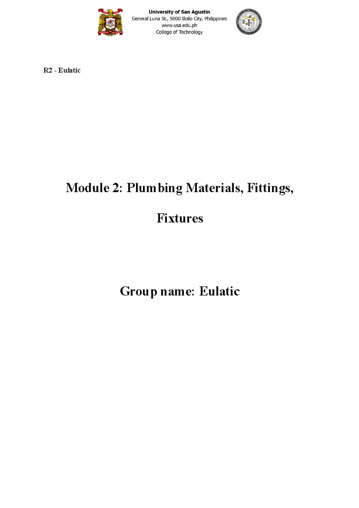 Module 2 Plumbing Materials Fittings Fixtures - R2 - Eulatic Module 2 ...