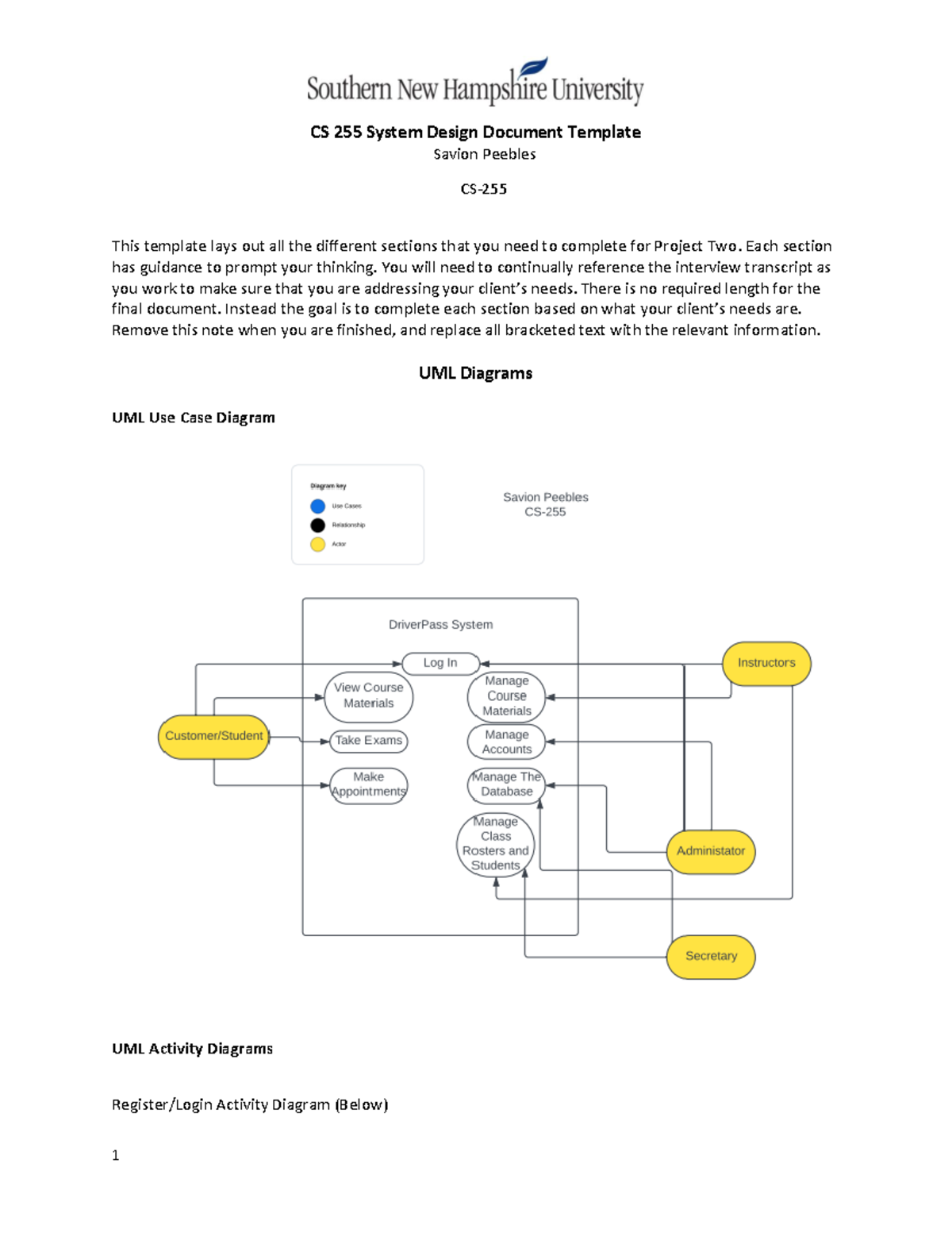 Cs 255 System Design Document Template Done Each Section Has Guidance To Prompt Your Thinking
