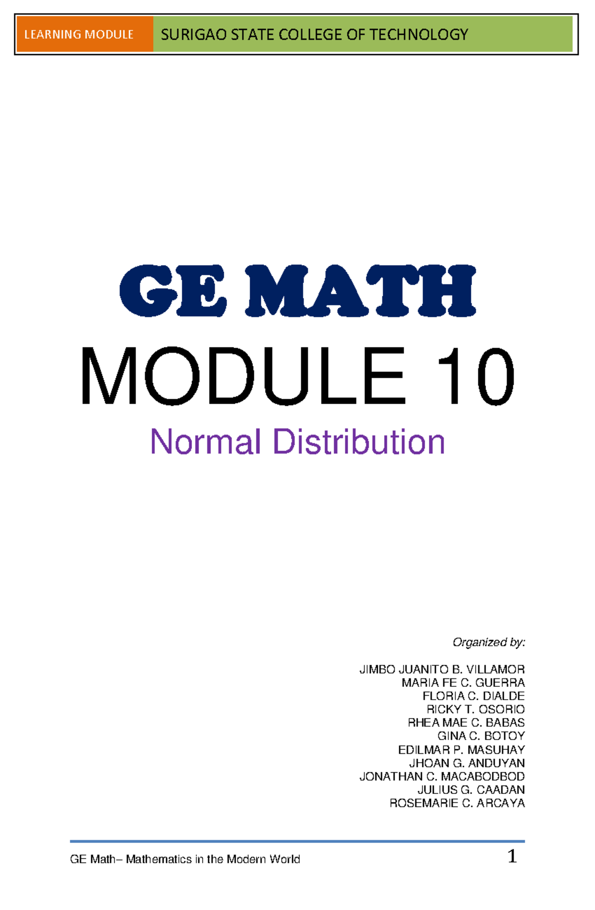 GE-Math Learning-Module-10 AY-2021-2022 - GE MATH MODULE 10 Normal ...