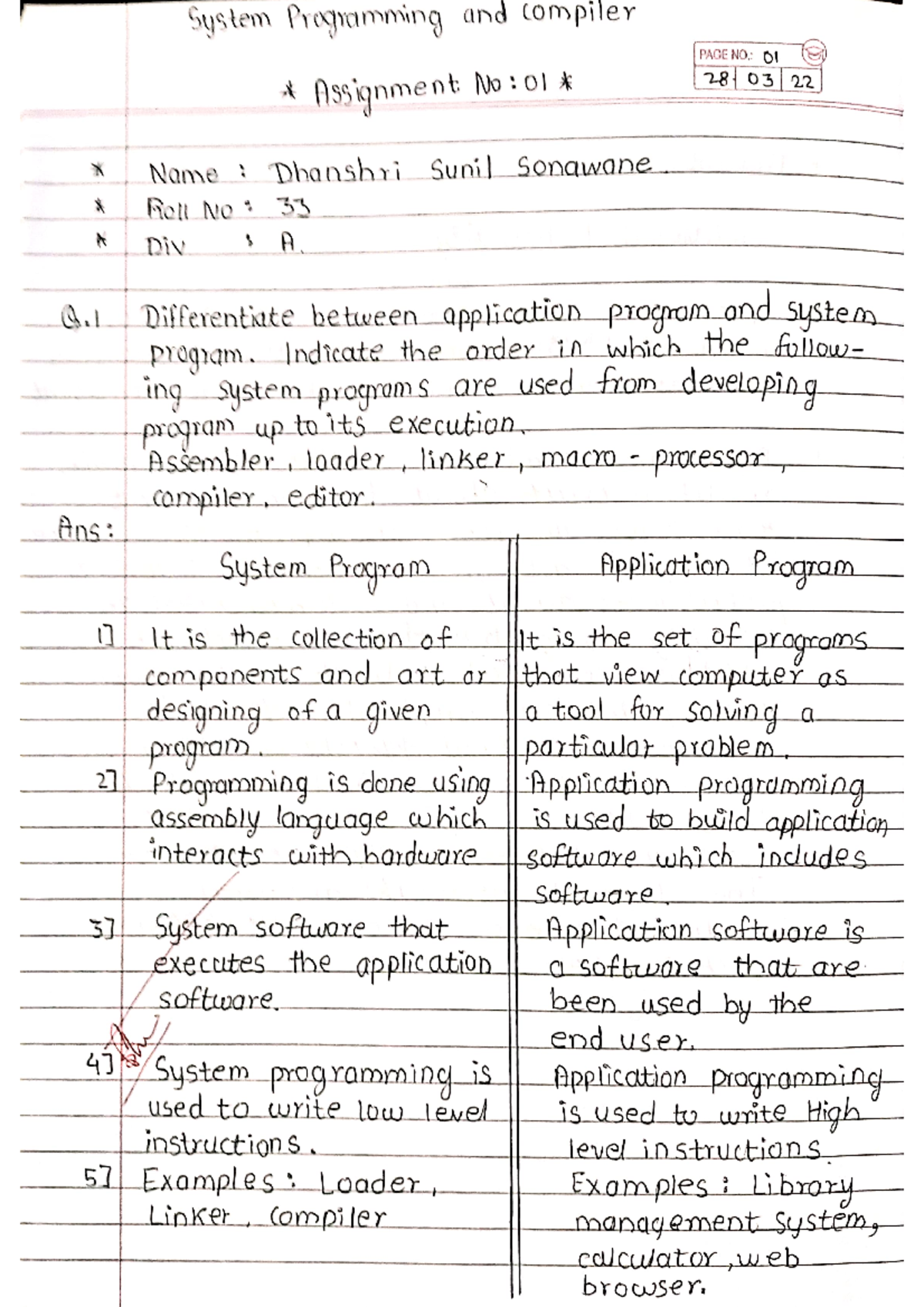 Assignment No 01 System Programming And Compiler Construction