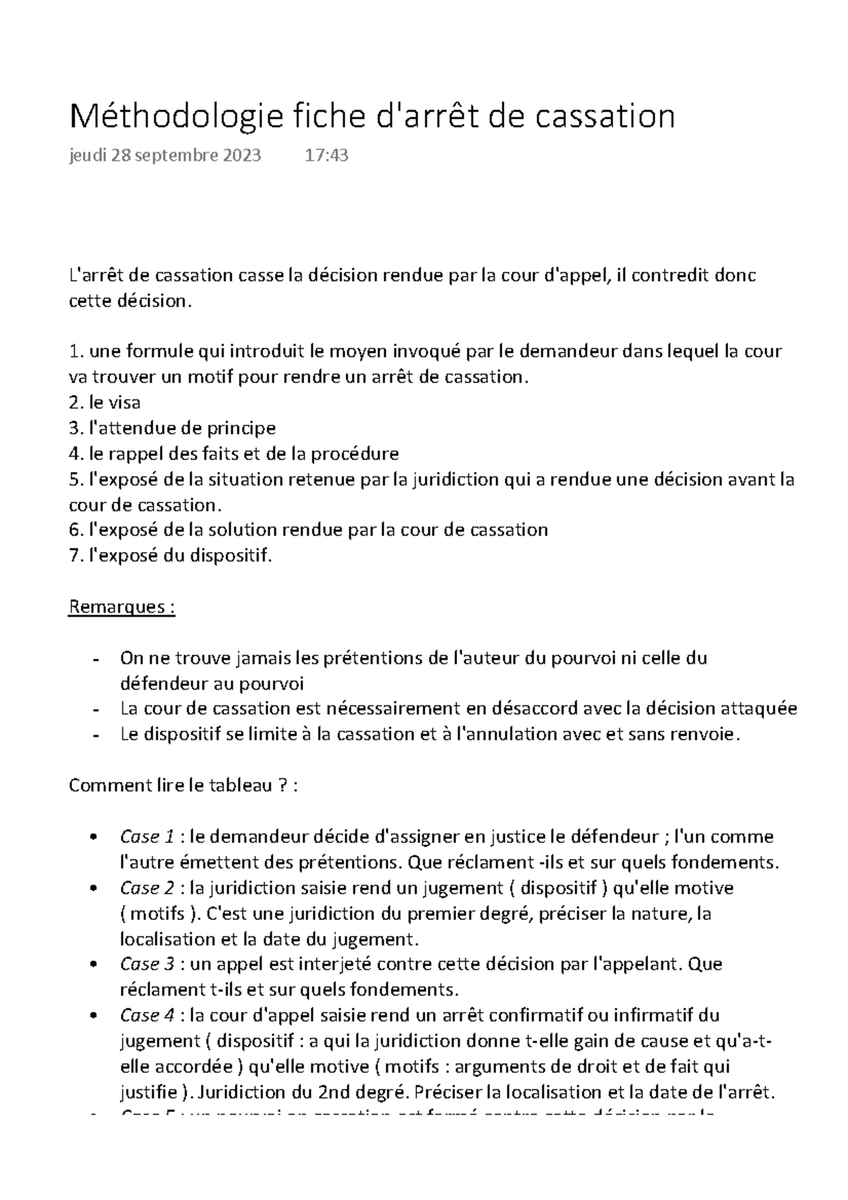Méthodologie fiche d'arrêt de cassation - L'arrêt de cassation casse la ...