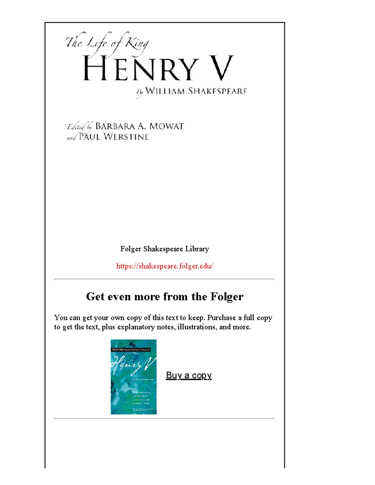 Henry-v PDF Folger Shakespeare - Get even more from the Folger You can get your own copy of this ...