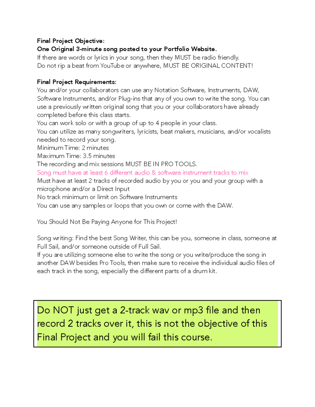 Final Project Requirements - Final Project Objective: One Original 3 ...