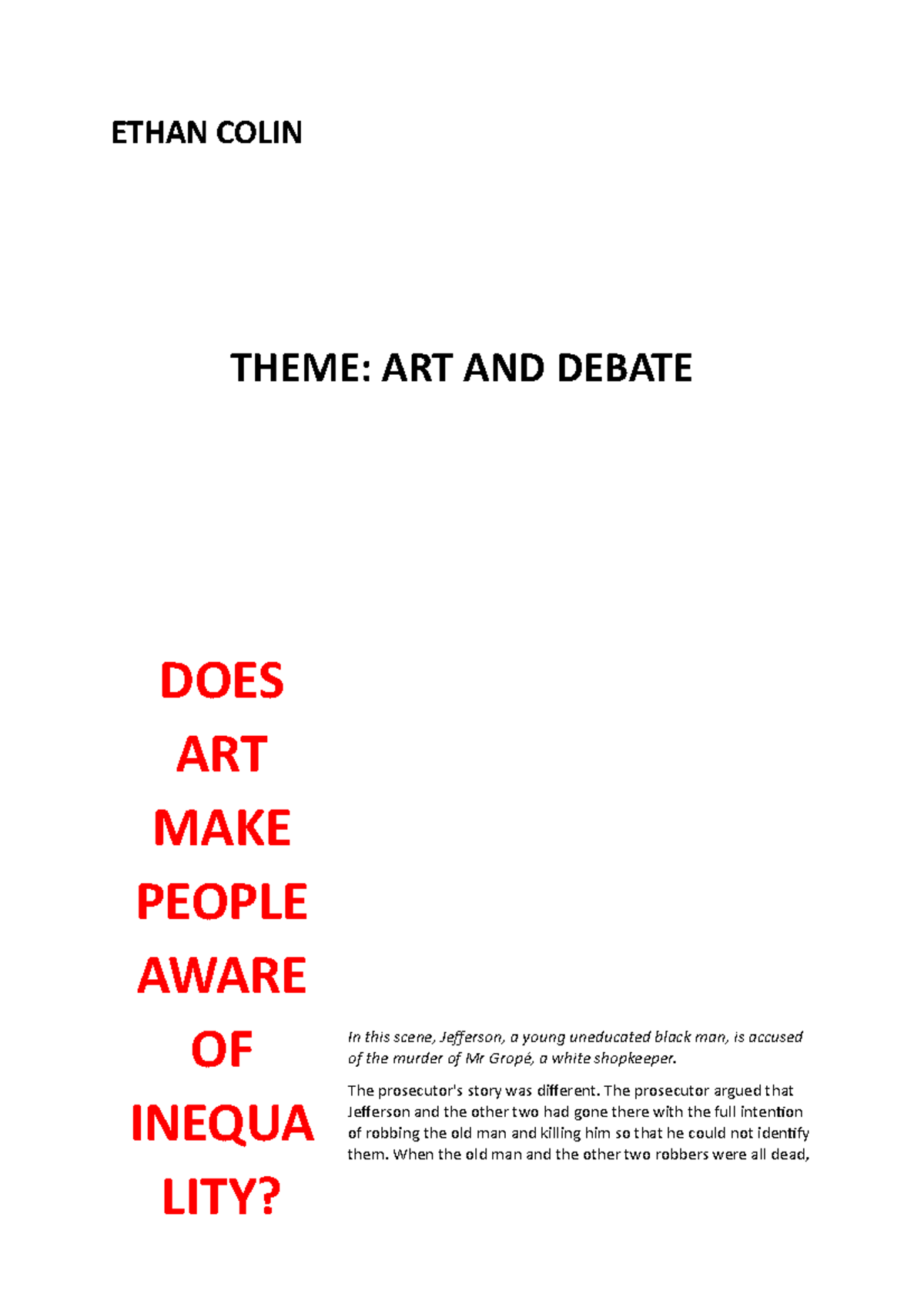Oral LLCE - ETHAN COLIN THEME: ART AND DEBATE In this scene, Jefferson ...