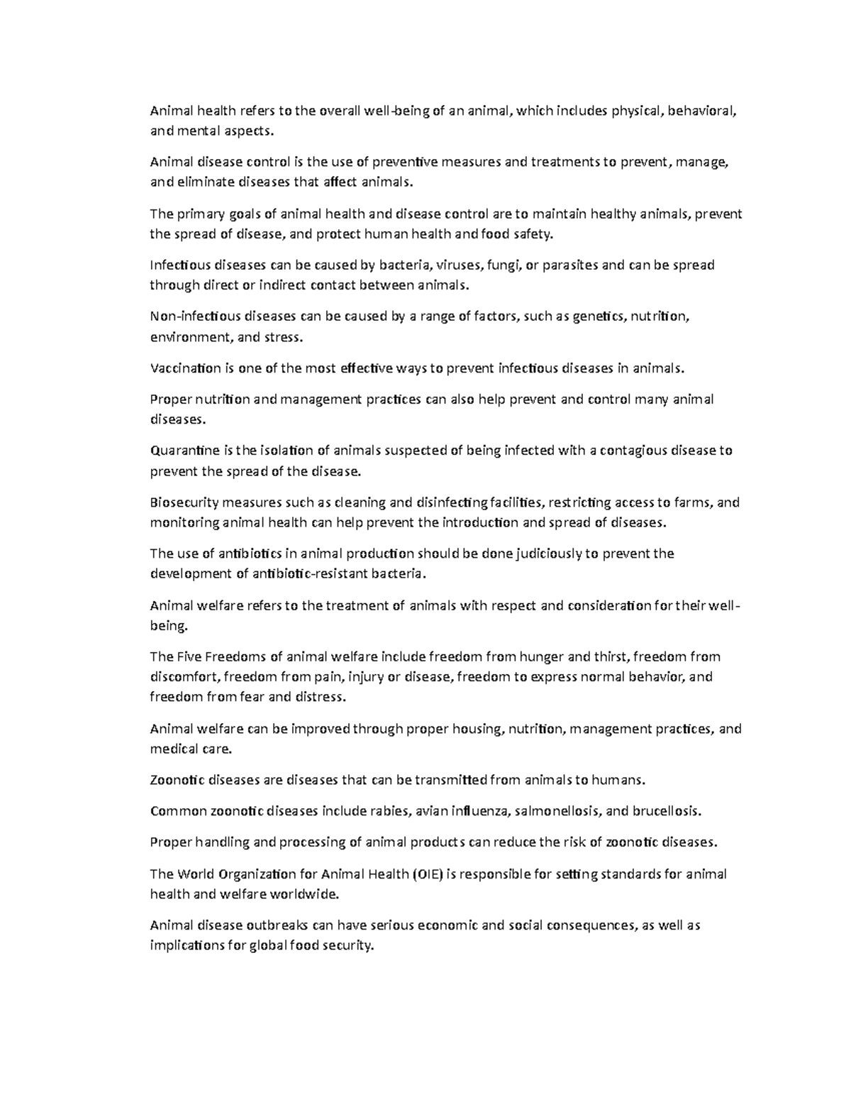 Animal Health and Disease Control - Animal health refers to the overall ...