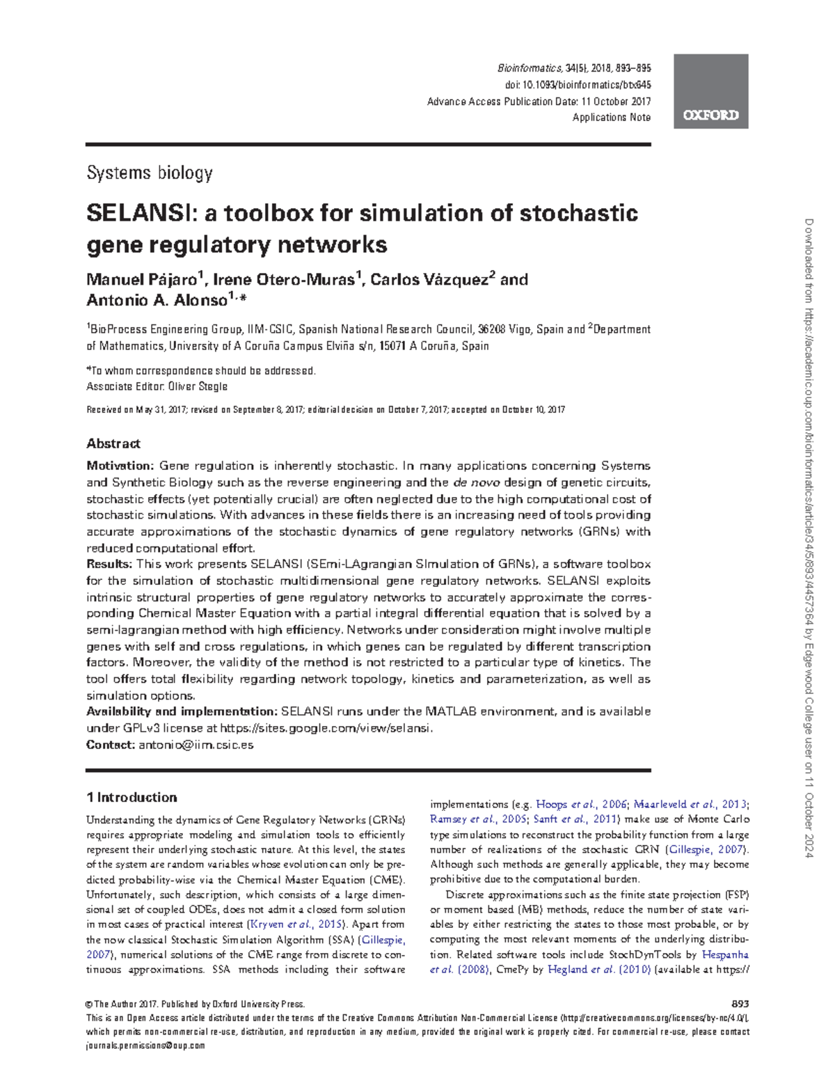 Tool Box Simulation Stochastic Gene Regulatory Networks Systems Biology Selansi A Toolbox For