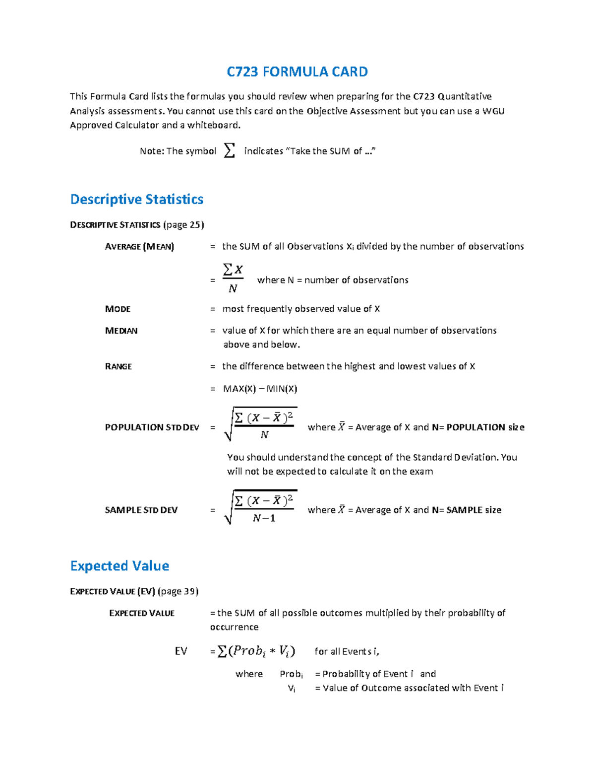 C723 - Formula Card - C723 FORMULA CARD This Formula Card lists the ...