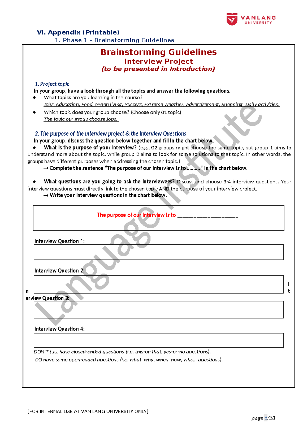 Anh văn 3 & 4 [ Editable] PBA Manual - Interview Project - VI. Appendix ...