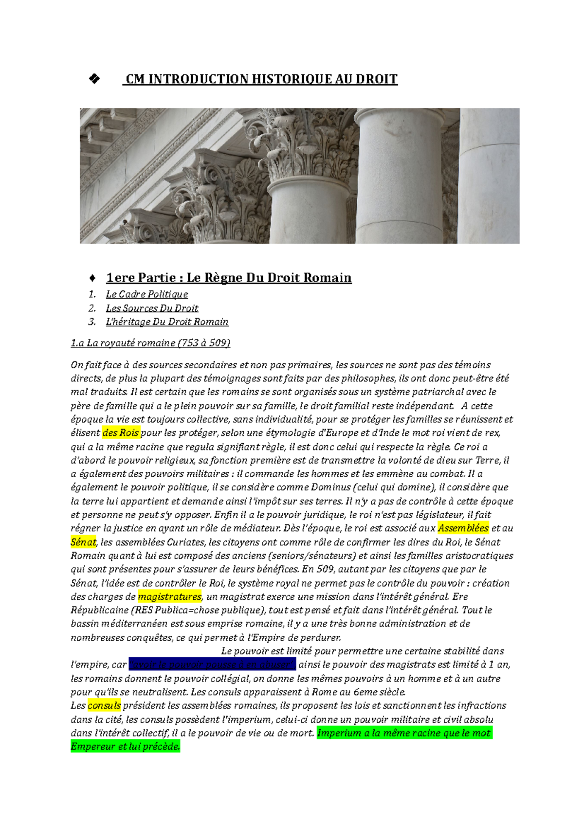 CM Introduction Historique au Droit - CM INTRODUCTION HISTORIQUE AU DROIT ♦ 1ere Partie : Le ...