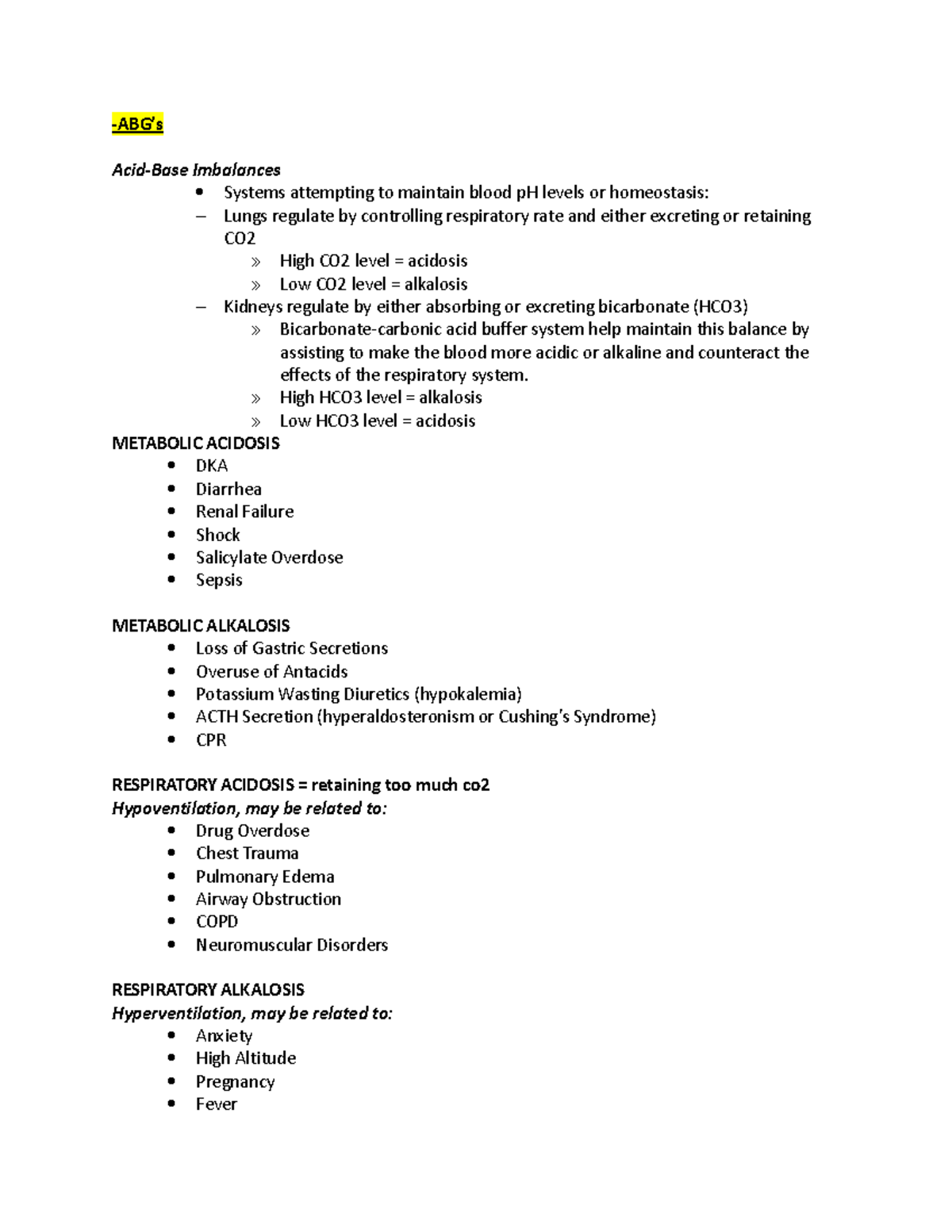 ABGs exam 1 - abg practice -ABG’s Acid-Base Imbalances Systems ...