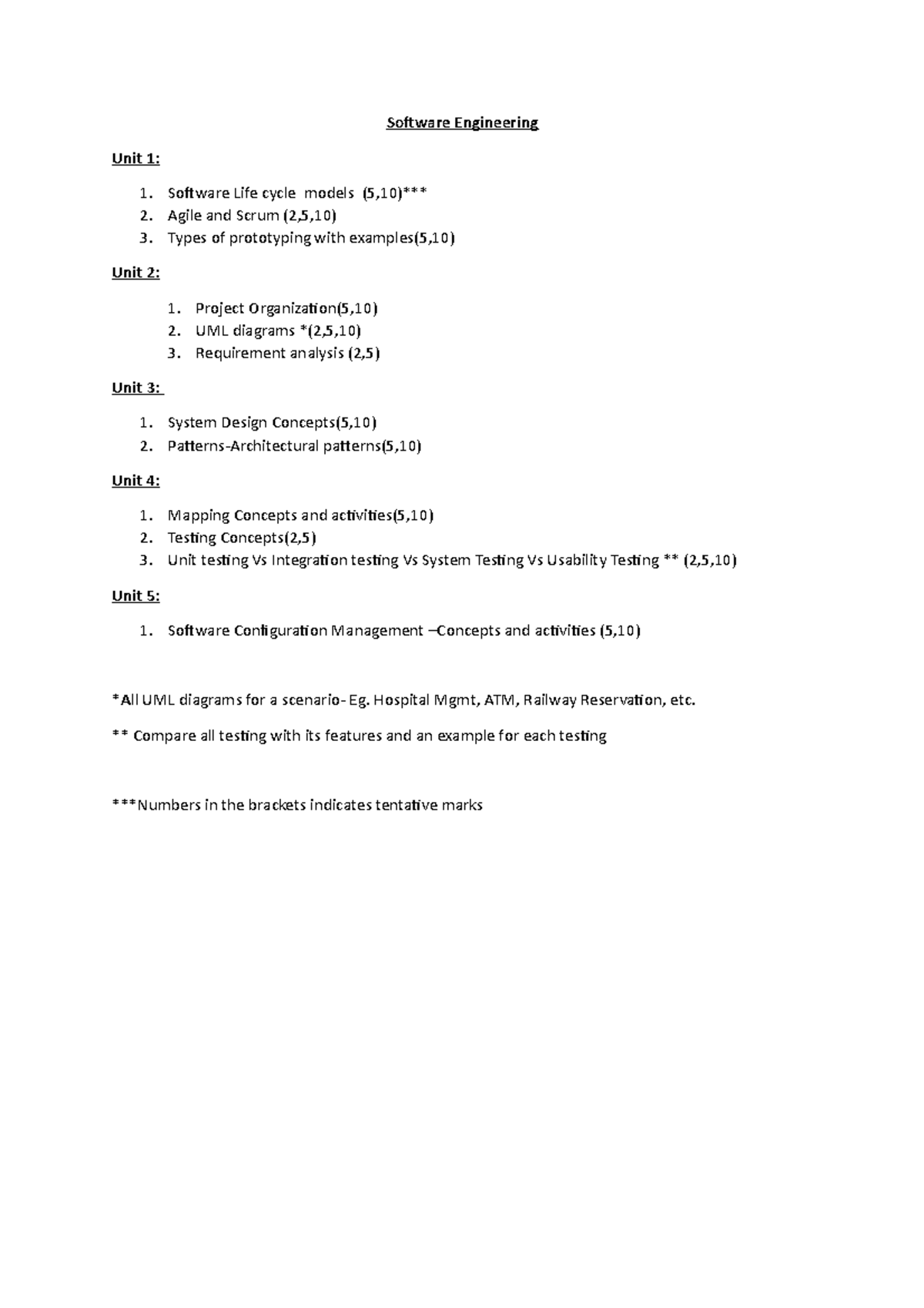 Software Engineering Qp Bank Software Engineering Unit 1 Software Life Cycle Models 510