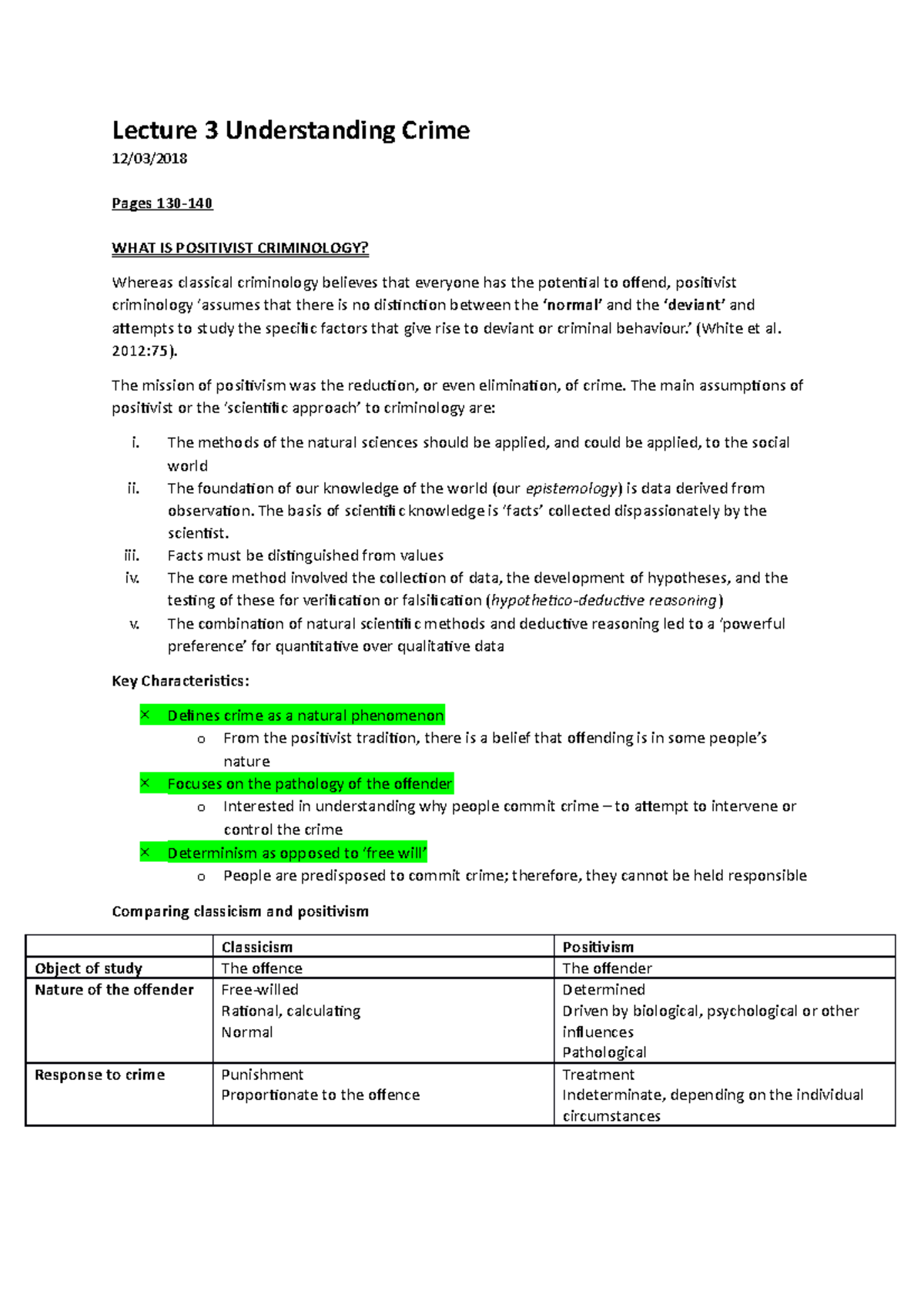 Lecture 3 - Positivist Criminology - Lecture 3 Understanding Crime 12 ...