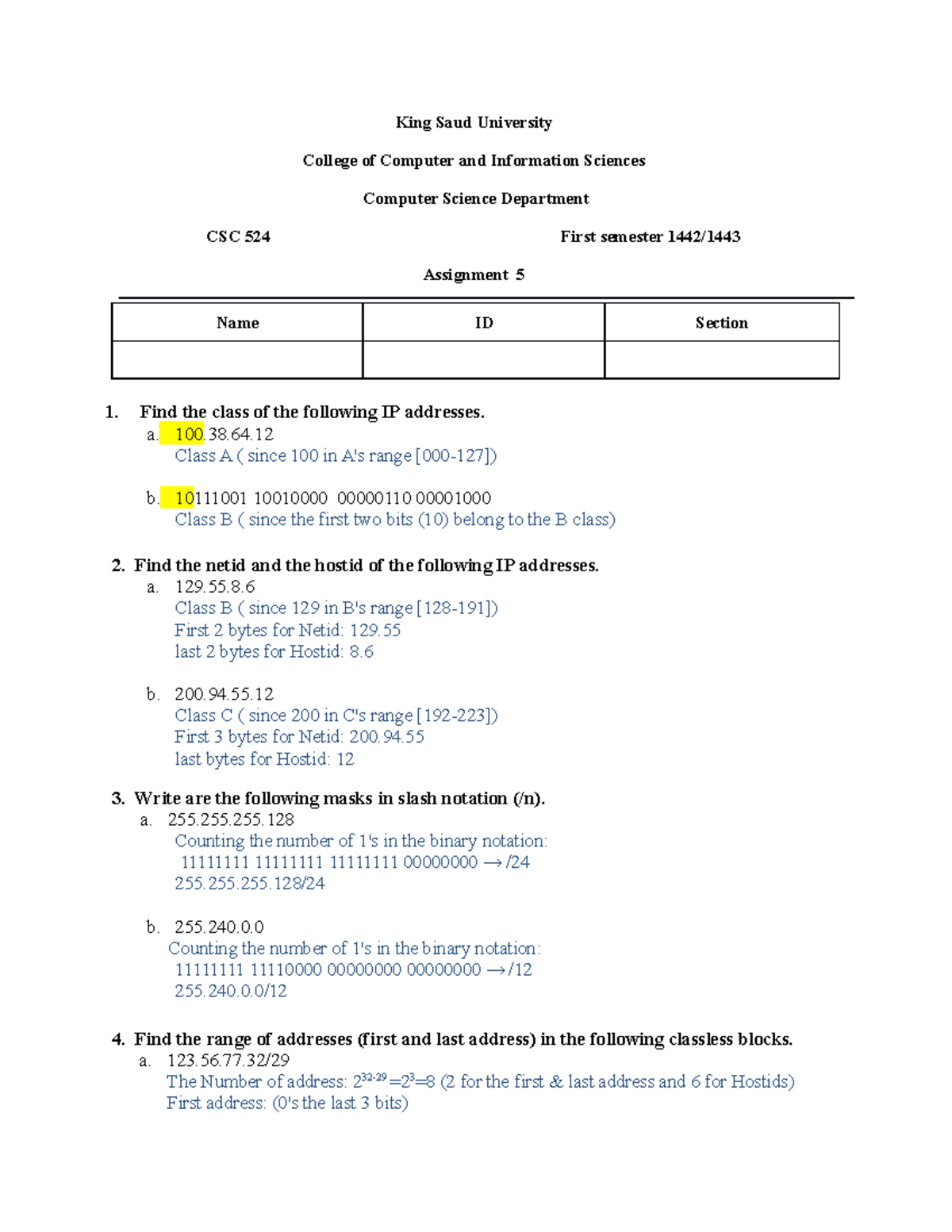 Assignment 5 - King Saud University College of Computer and Information ...