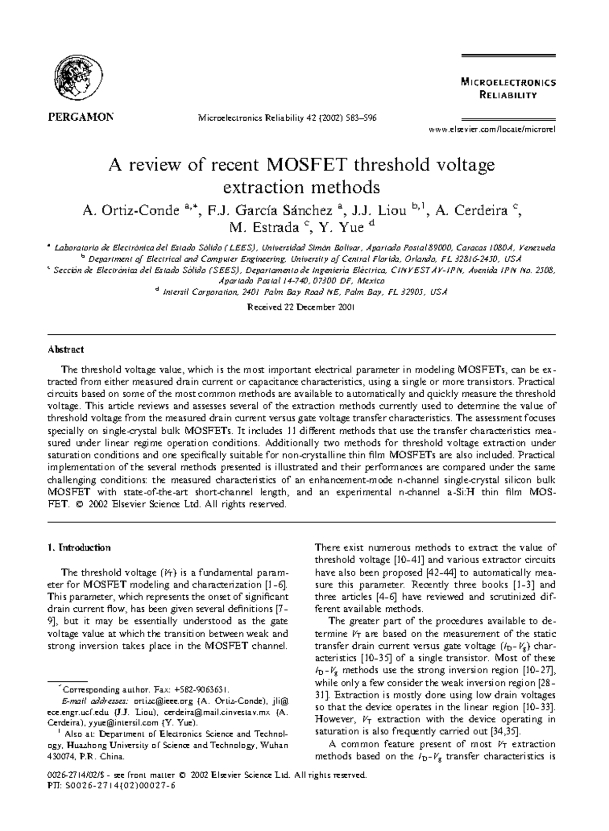 VT extraction - A review of recent MOSFET threshold voltage extraction ...