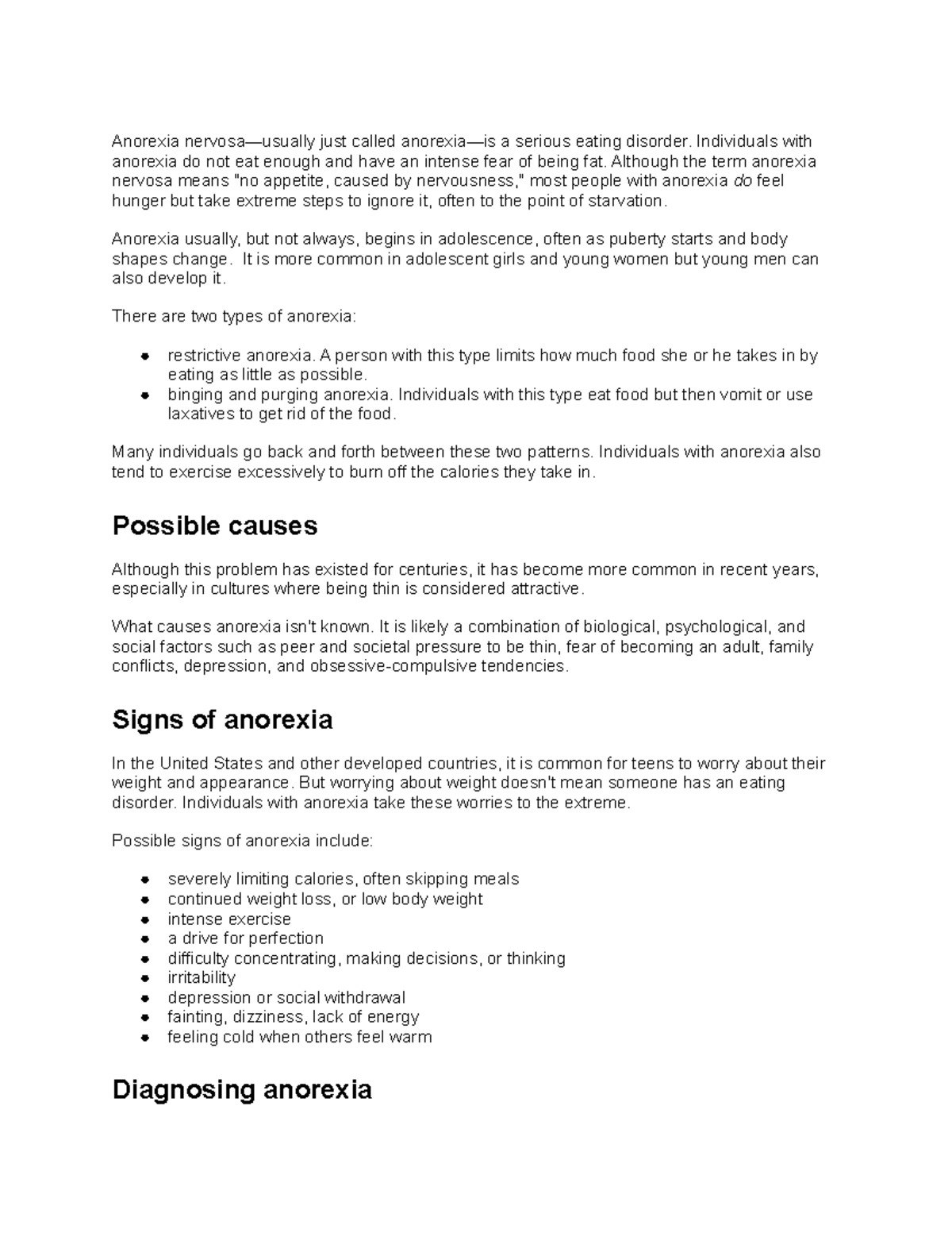 Anorexia - Individuals with anorexia do not eat enough and have an ...
