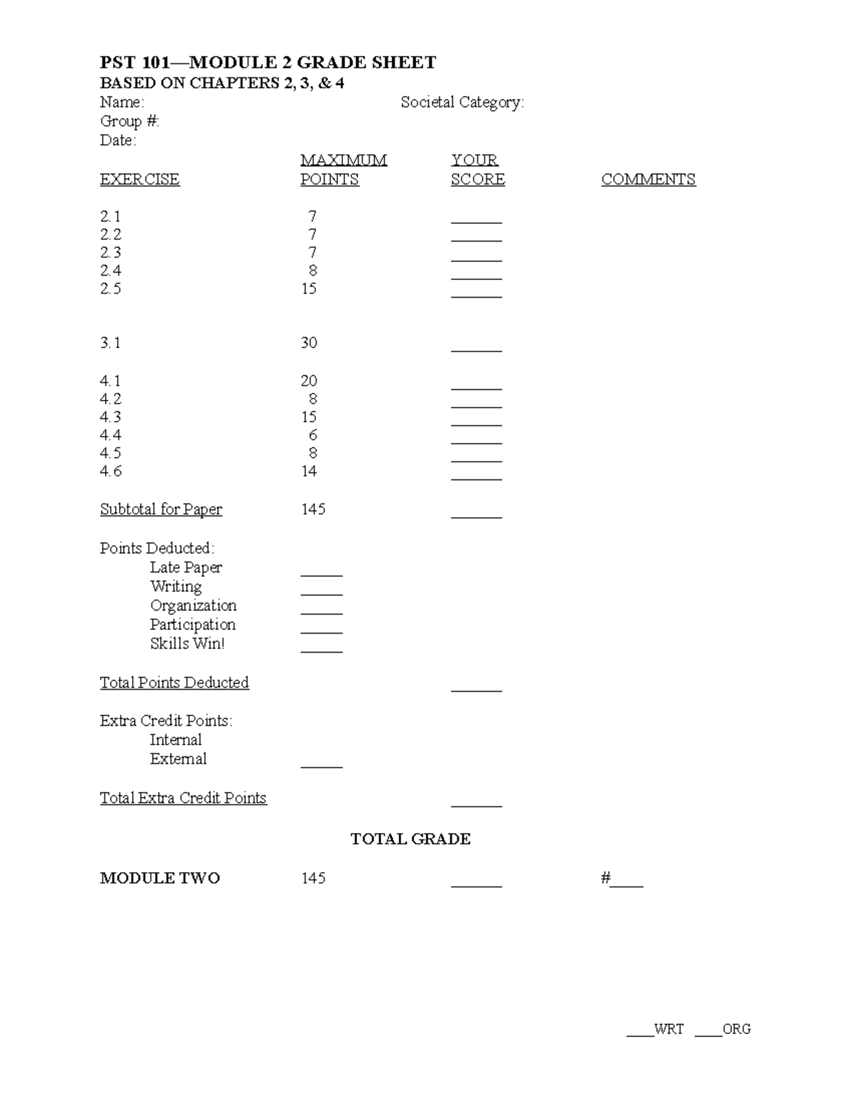 Module 2 Exercises Revised - PST 101—MODULE 2 GRADE SHEET BASED ON CHAPTERS 2, 3, & 4 Name ...