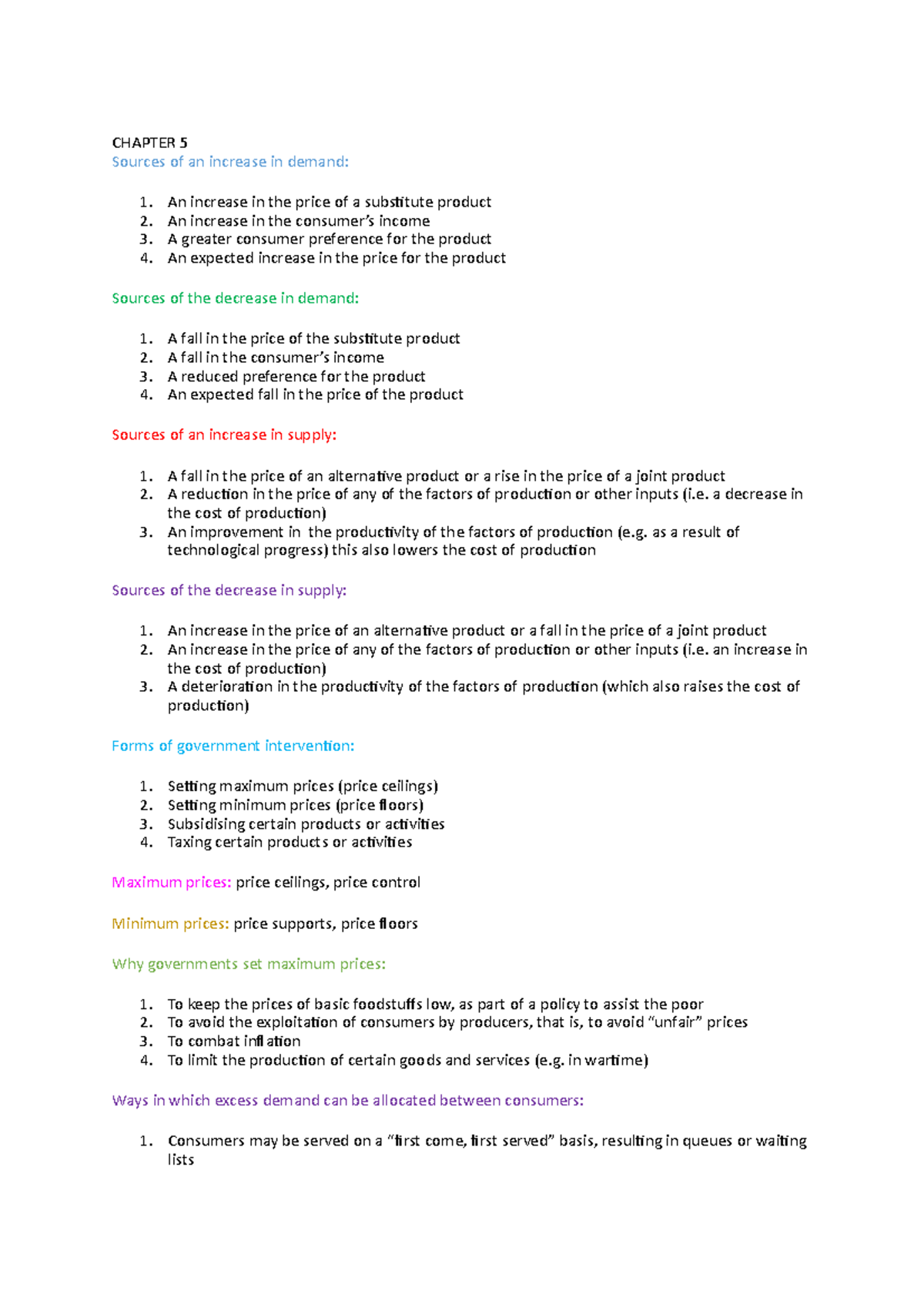 Chapter 5 - Summary Economics - CHAPTER 5 Sources of an increase in ...