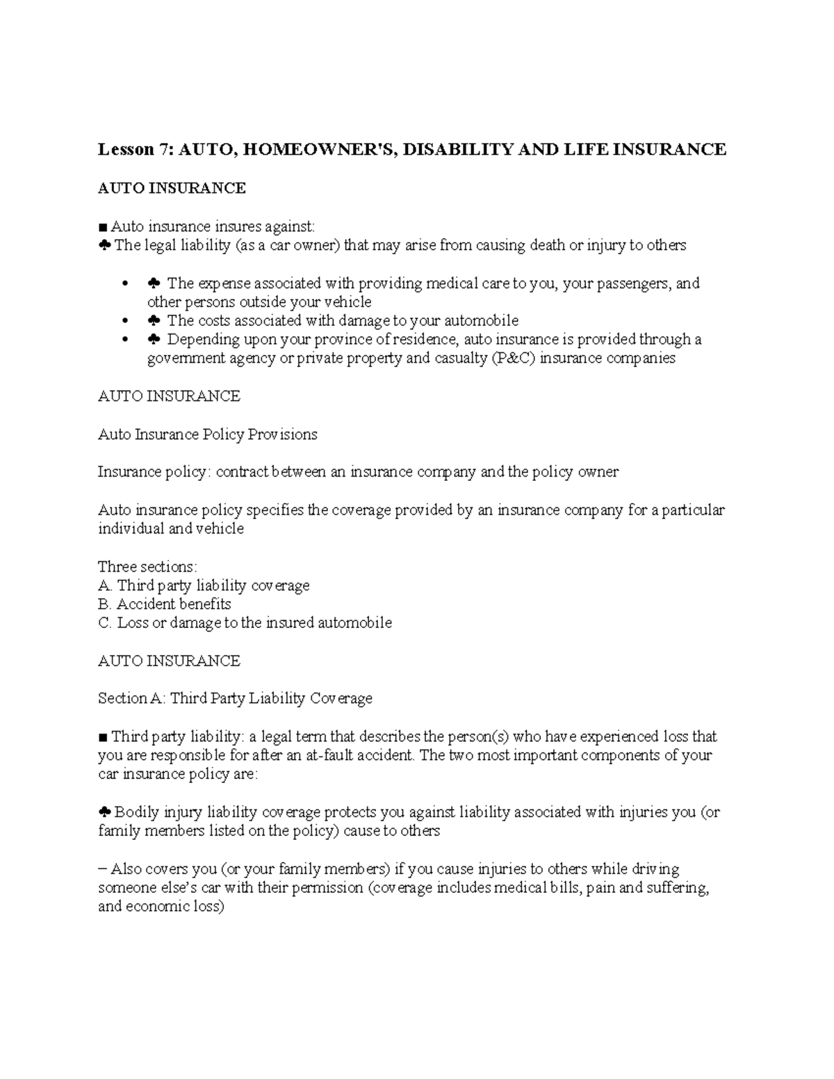 Personal Finance FINA 200 Lesson 7 - Lesson 7: AUTO, HOMEOWNER'S ...