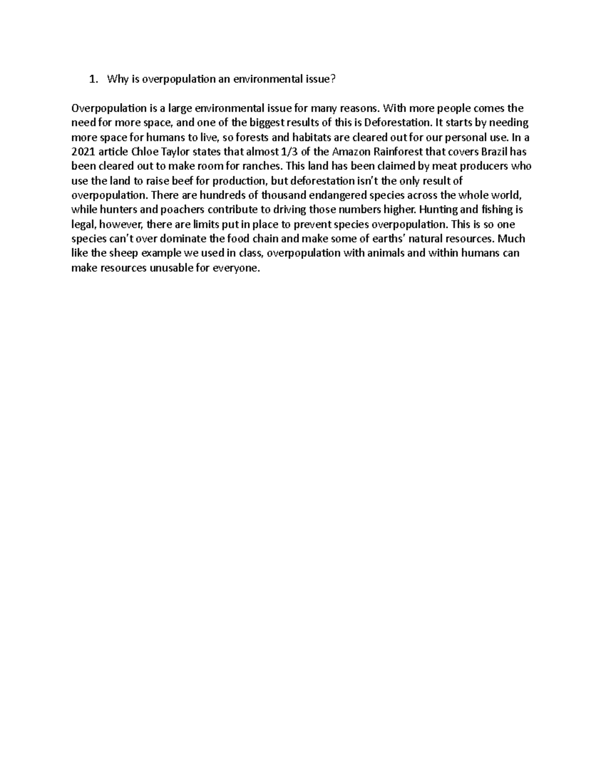 Chapter 2 bank - Paragraph Assignment - Why is overpopulation an ...