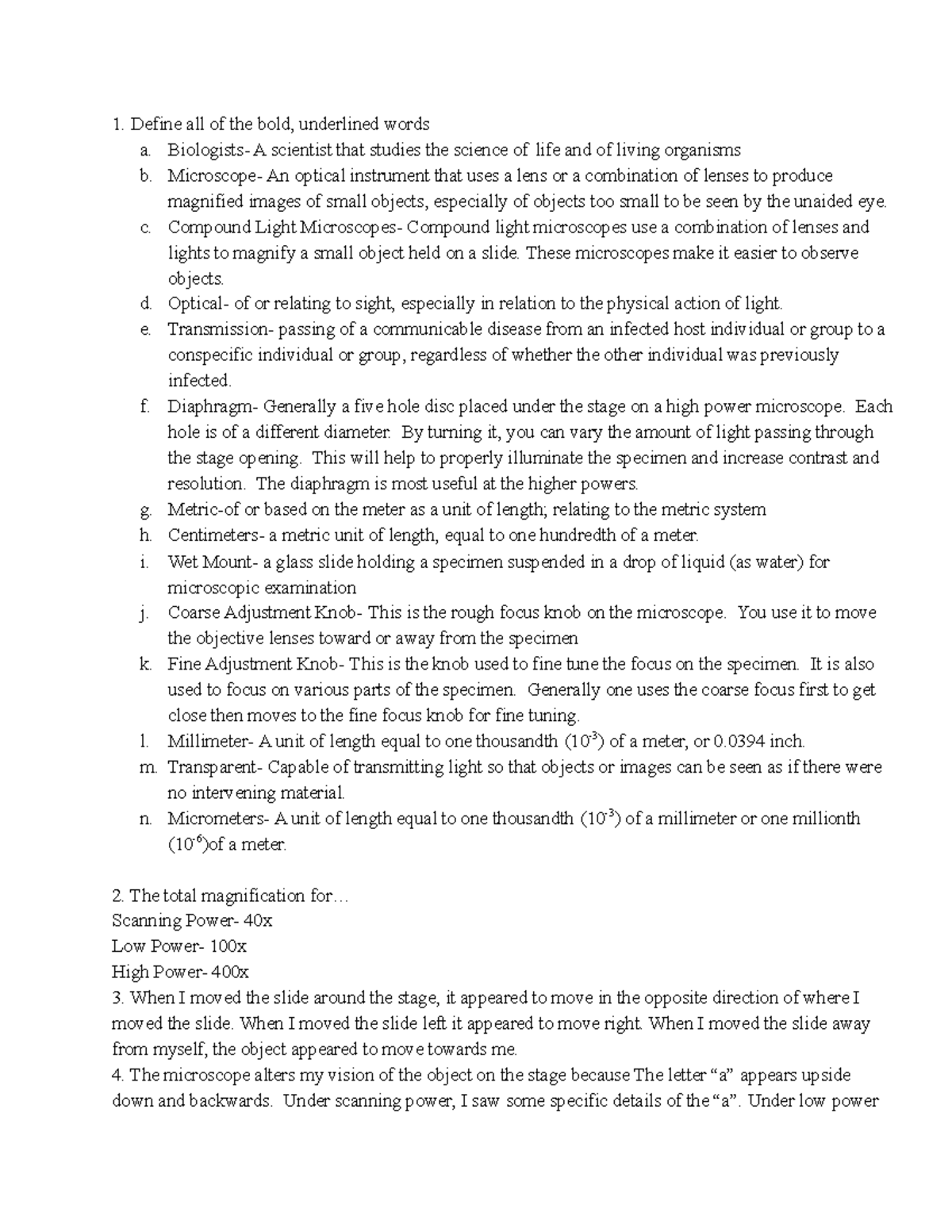 2019-fundamentals of biology(biology 100)-lab19 - Define all of the ...