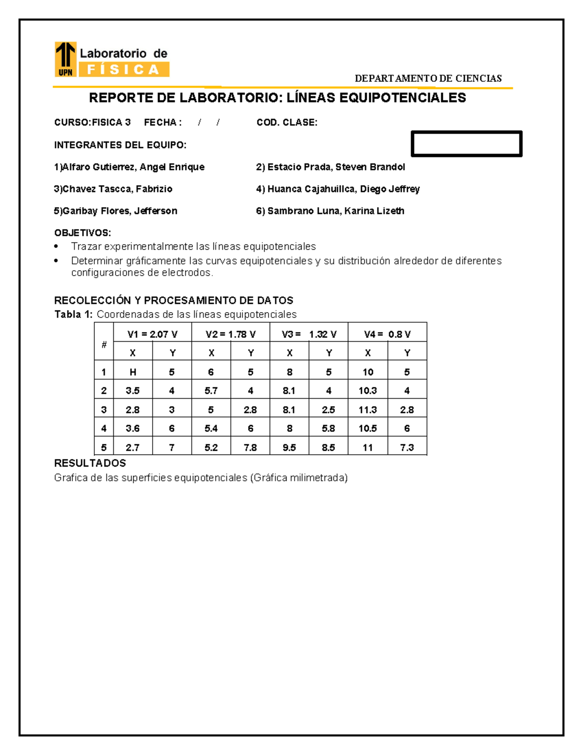 Reporte LAB FISI3 S03 LE - DEPARTAMENTO DE CIENCIAS REPORTE DE ...