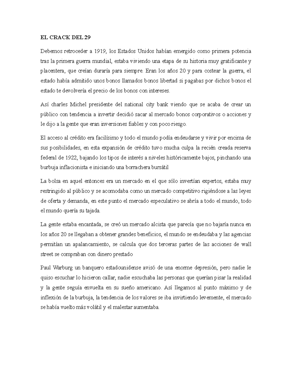 EL crack del 29 - EL CRACK DEL 29 Debemos retroceder a 1919, los ...