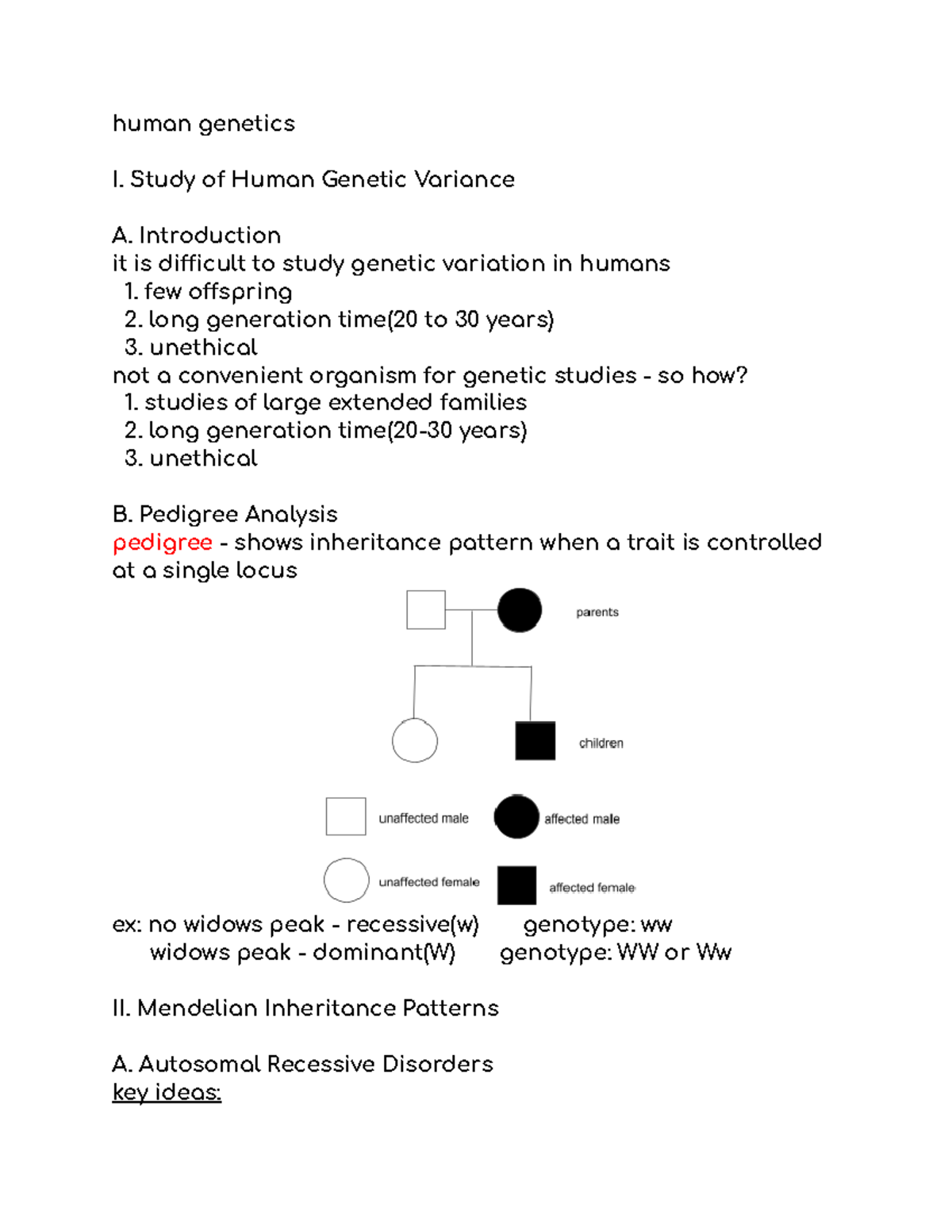 chapter 18: human genetics - human genetics I. Study of Human Genetic ...