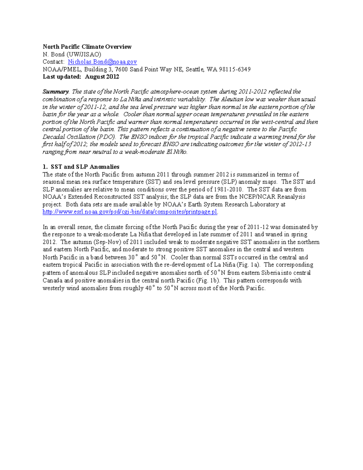 North Pacific Climate Overview N. Bond (UW Jisao) ( PDFDrive ) - North ...