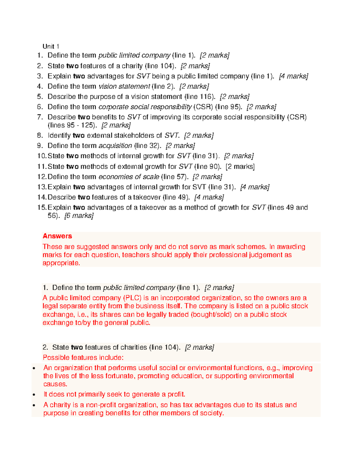Paper 1 SVT Unit 1 - SVT2 - Unit 1 1. Define the term public limited ...