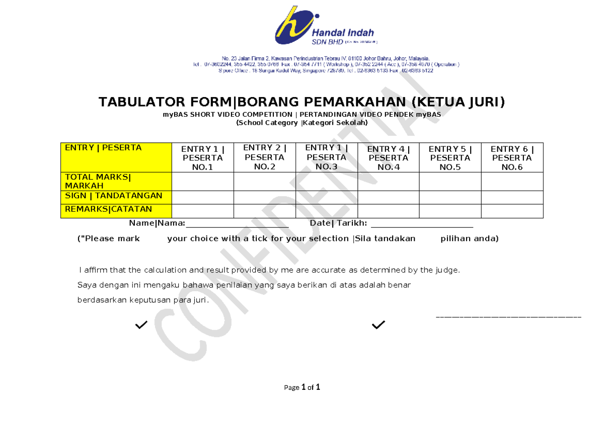 Tabulator form - Ketua Juri - _____________________________________ TABULATOR FORM|BORANG ...