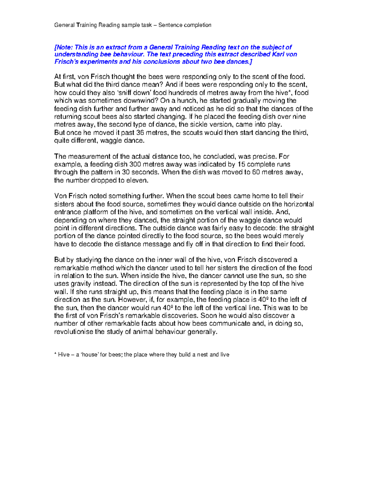 Gt reading sample task sentence completion - General Training Reading sample task – Sentence ...