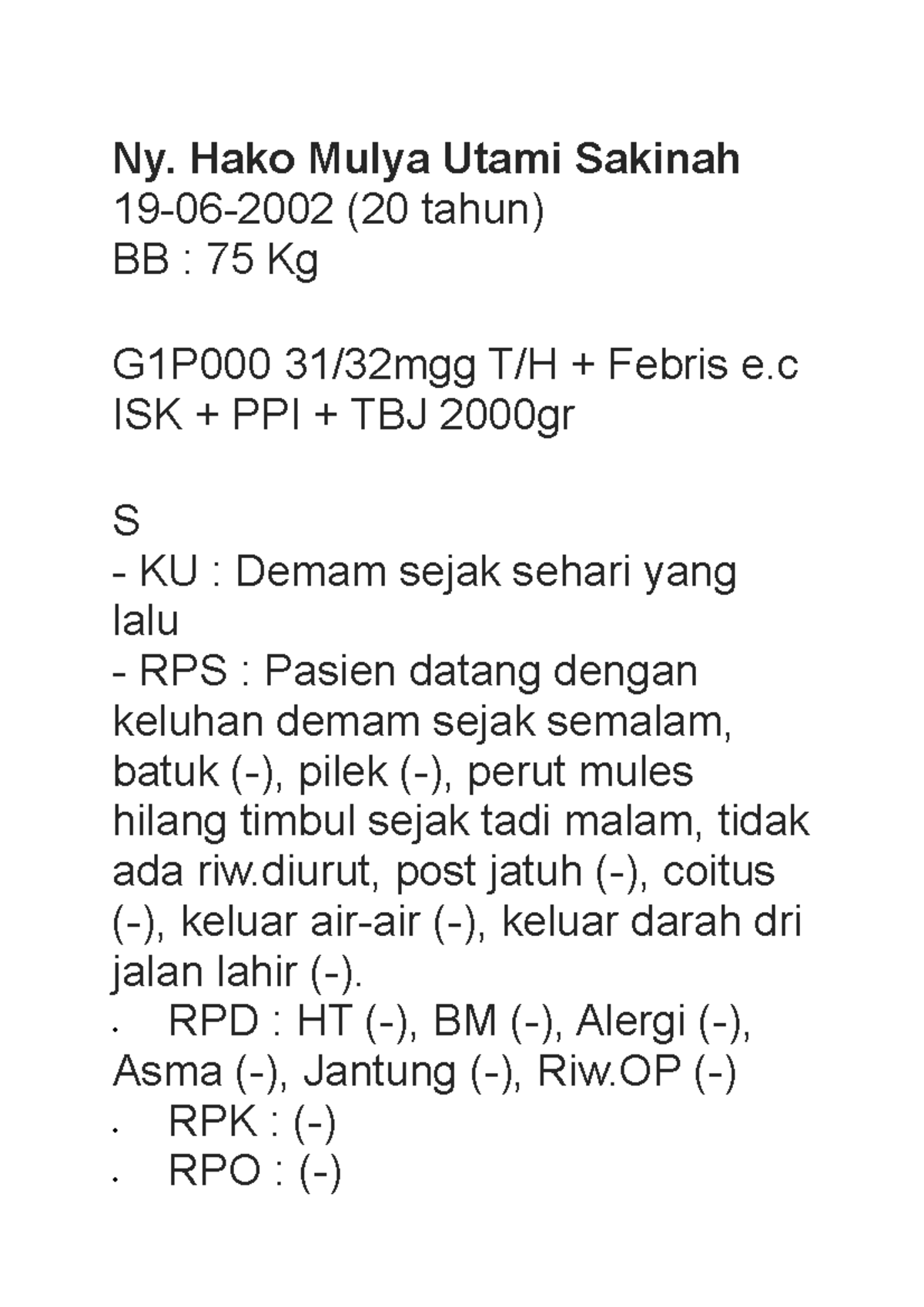 Kasus Borang obgyn 220902 112046 - Ny. Hako Mulya Utami Sakinah 19-06 ...