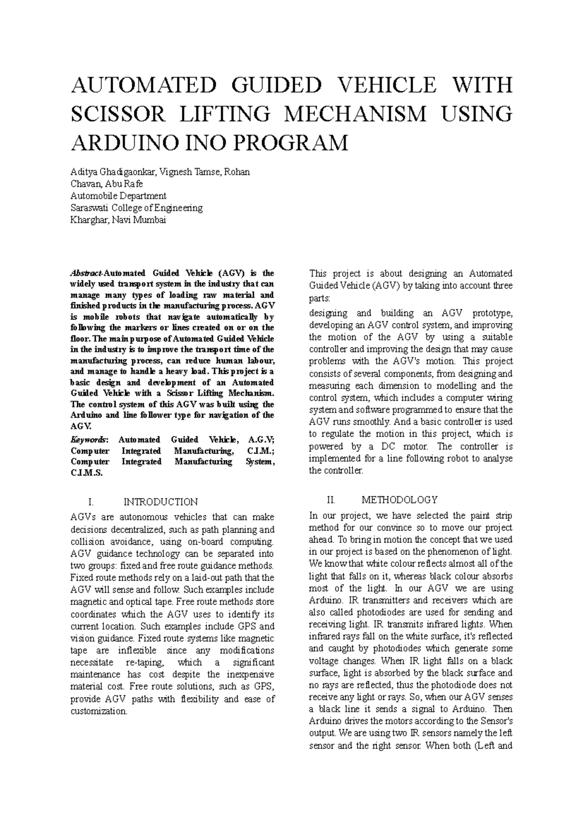 Automated Guided Vehicle WITH Scissor Lifting Mechanism Using Arduino INO Program - AUTOMATED ...