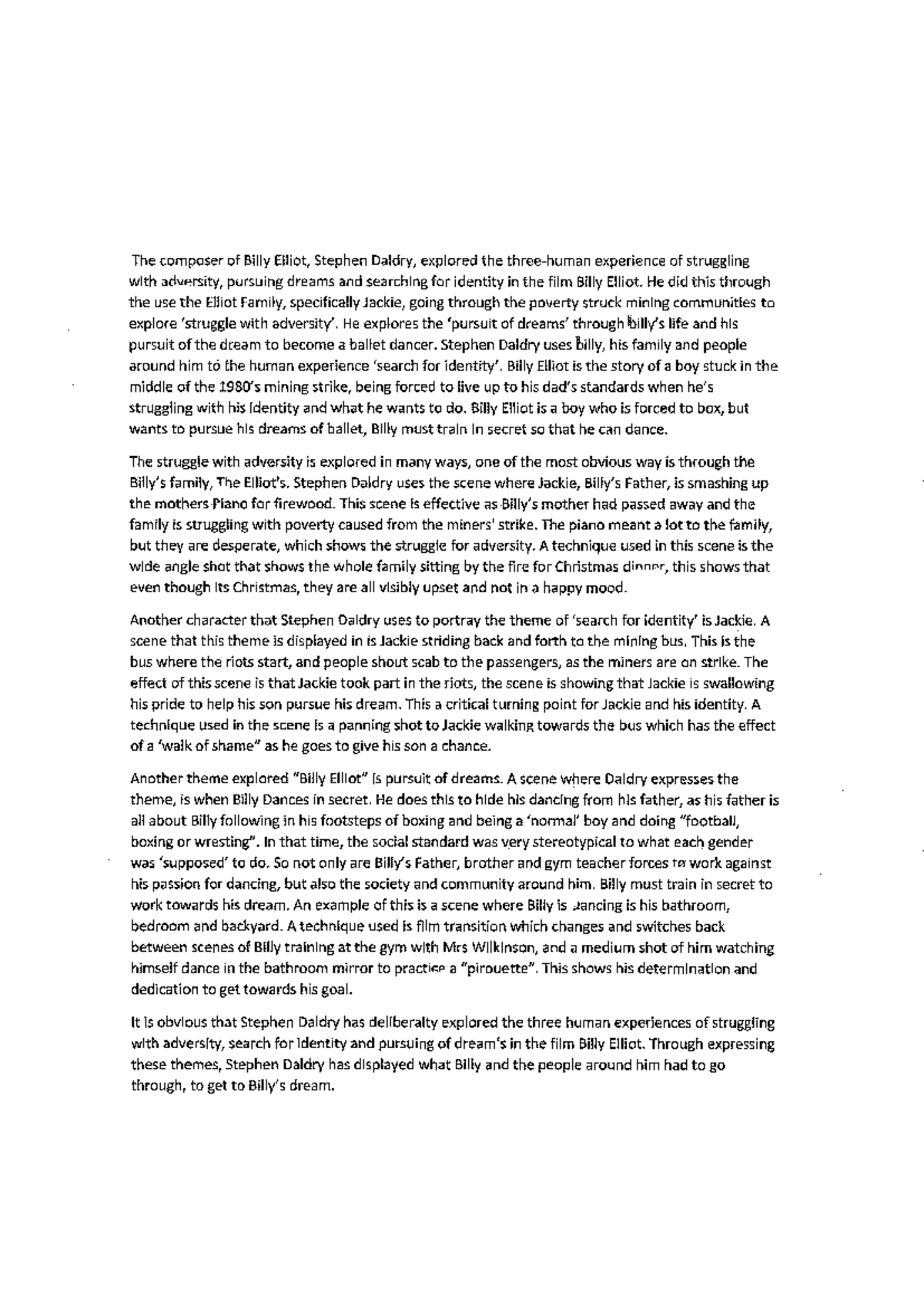 English studies stage 6 2017 sample work year 12 billy elliot extended ...