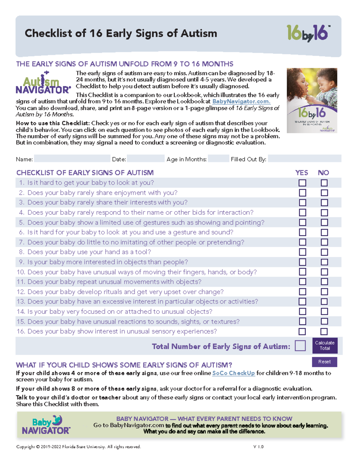 Checklist of 16 Early Signs of Autism EN - Checklist of 16 Early Signs ...