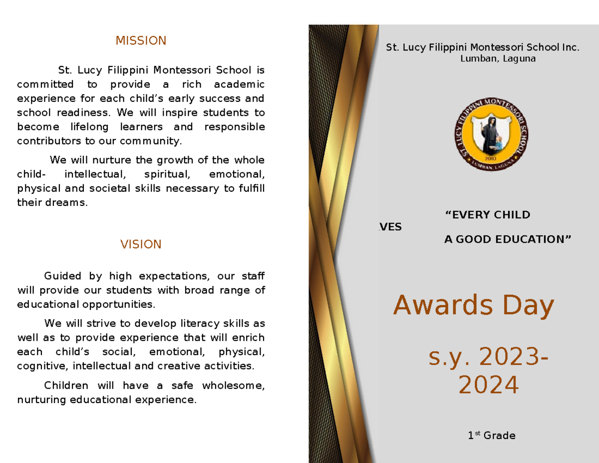 Program for Recognition Day - MISSION St. Lucy Filippini Montessori ...