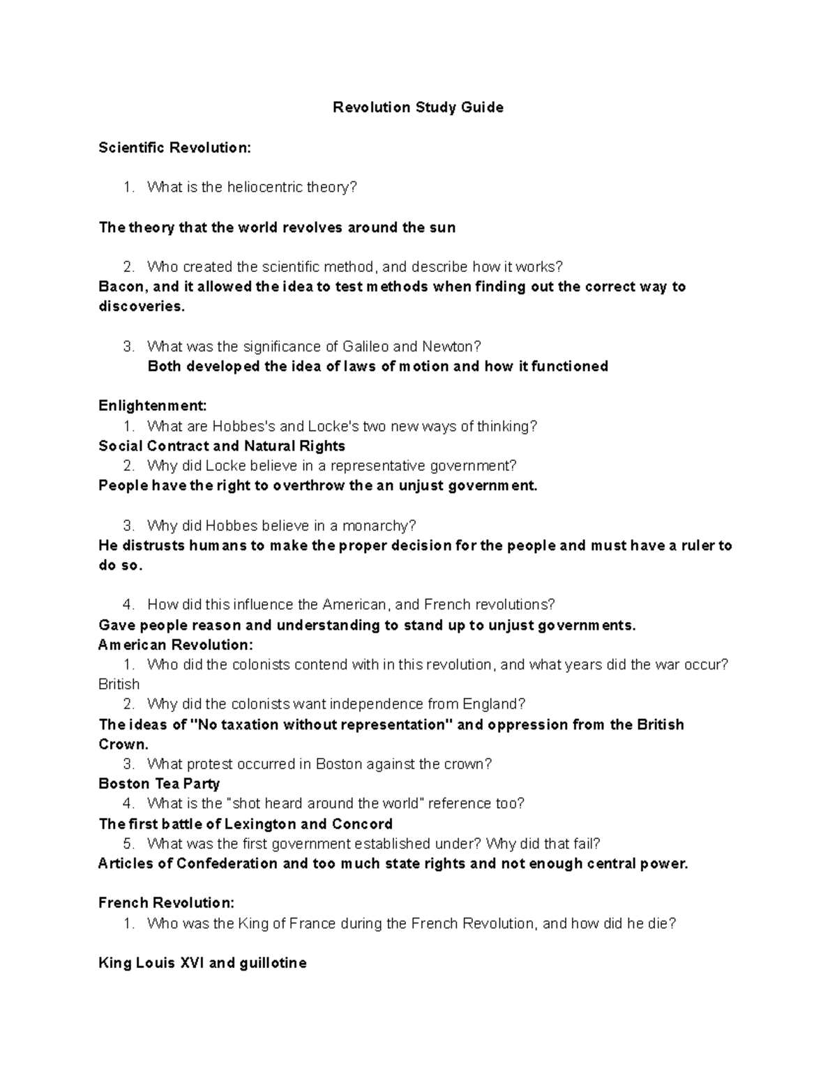 Revolution Study Guide - Revolution Study Guide Scientific Revolution ...